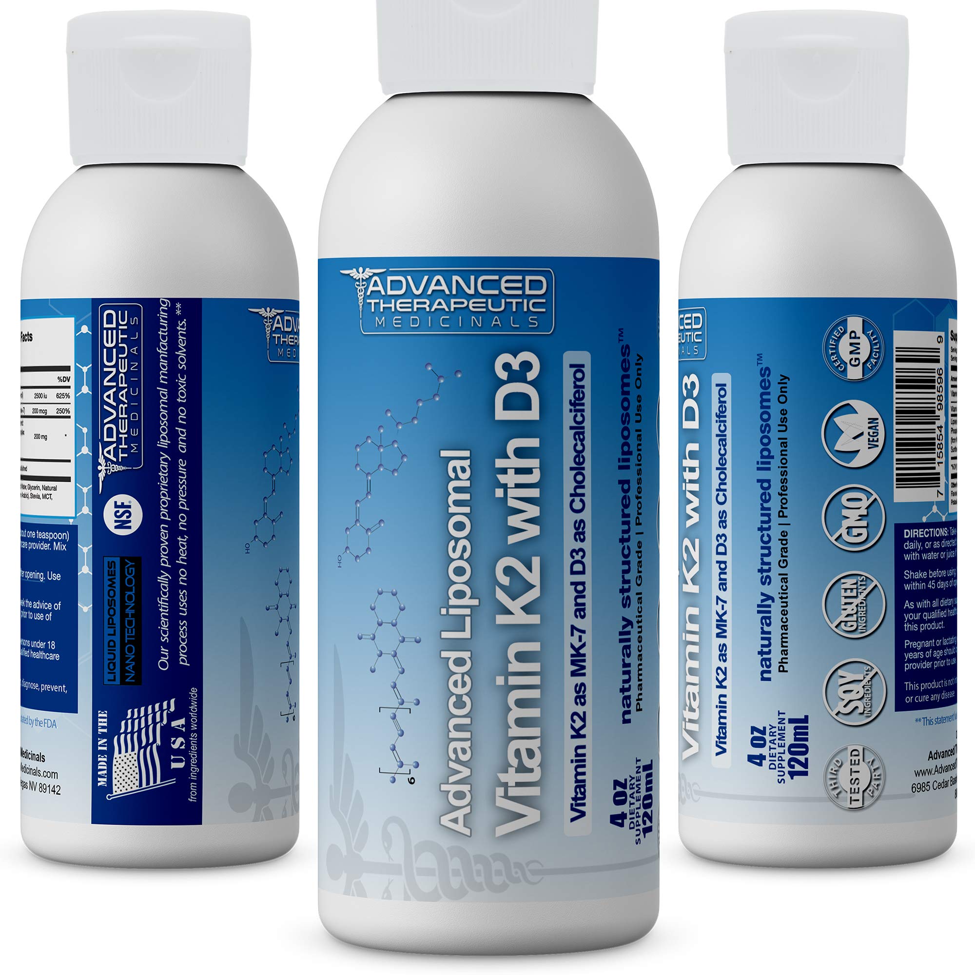 Advanced Liposomal Vitamin D3 K2 - Pharmaceutical Grade Liposome Liquid Vitamin D with Vitamin K2 as MK7 - 4 oz. of No Soy, Non GMO, Vegan K2 D3