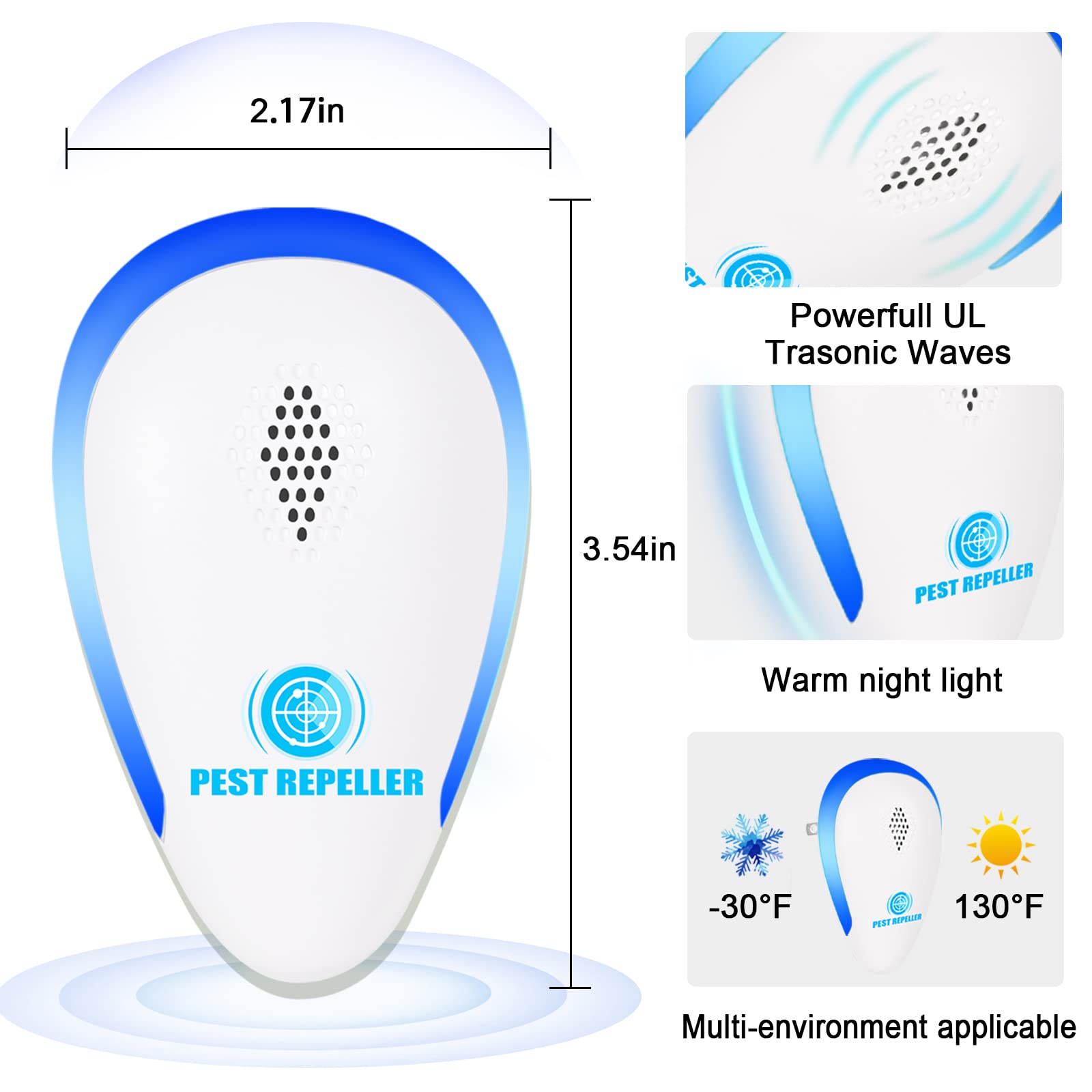 Ainforeuss Ultrasonic Pest Repeller, Indoor Pest Control for Mosquito, Mouse, Cockroach, Bug, Roach,Upgraded Electronic Plug-in Insect Repellent for House, Garages, Warehouses, Offices, Hotel,6 Pack