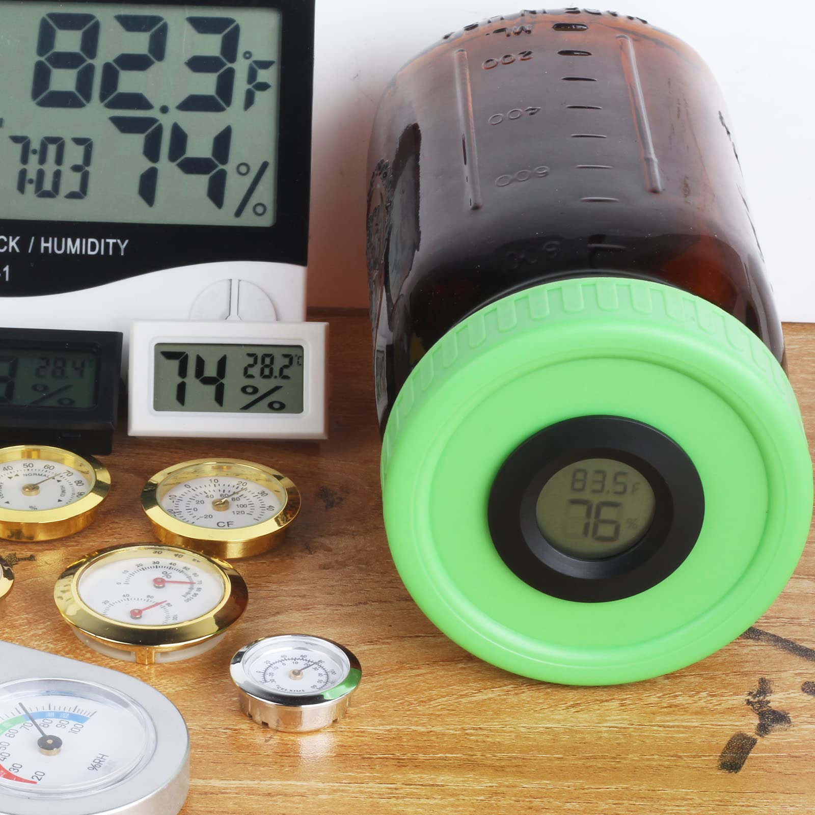 Biocomma Airtight Mason Jar Lids Built-In Stash Hygrometer Herb Curing monitor fits all Ball Wide Mouth Mason Jars 2pcs (Temperature & humidity lid)