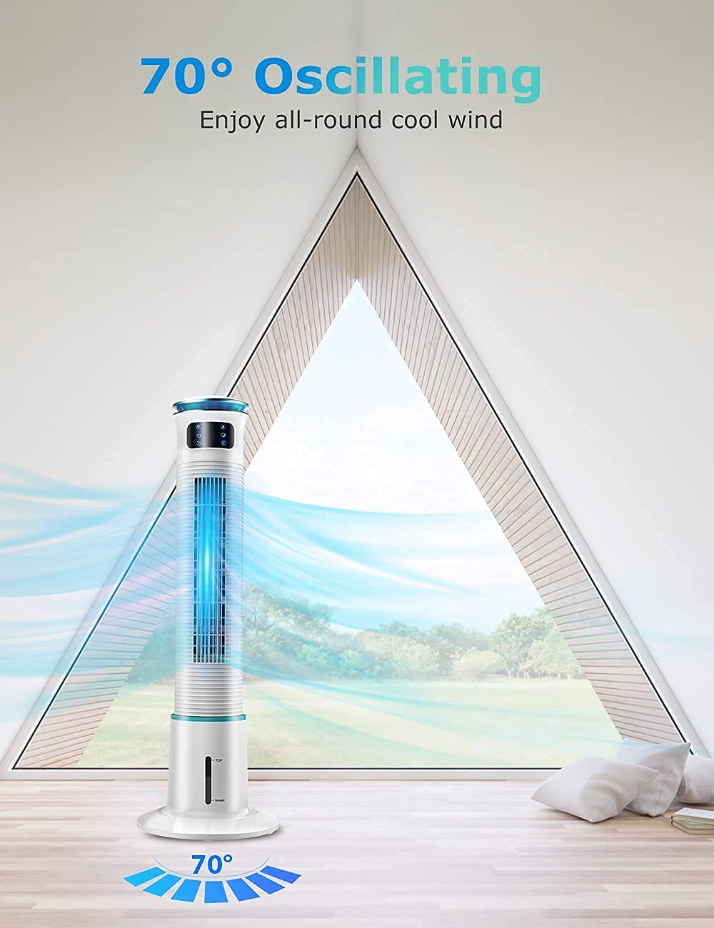 Evaporative Cooler - BREEZEWELL 2 IN 1 Portable Air Cooler, 70°Oscillating Evaporative Cooling Fan, Remote Control w/4 Modes & 3 Speeds, 15H Quiet Timer, Air Conditioner Portable for Room Office, 43IN