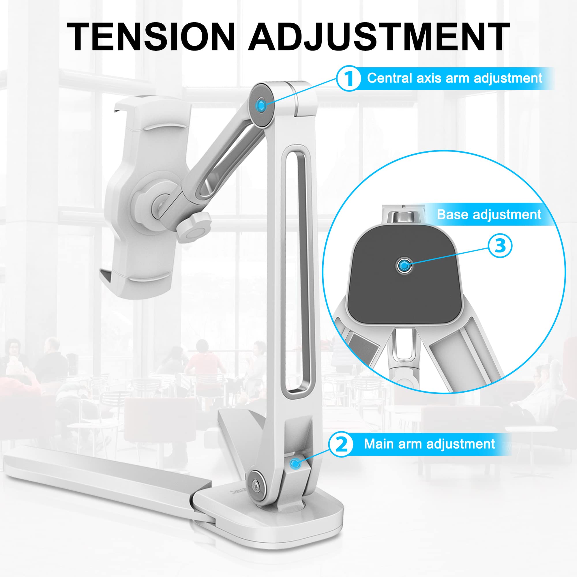 AboveTEK Under Cabinet iPad Mount, 3 in 1 Highflex 360° iPad Wall Mount for Kitchen, Tablet Celling Under Counter Holder, Kitchen iPad Stands Fits 4.7" to 13.5" iPad, Mini, Air, Surface Pro - White