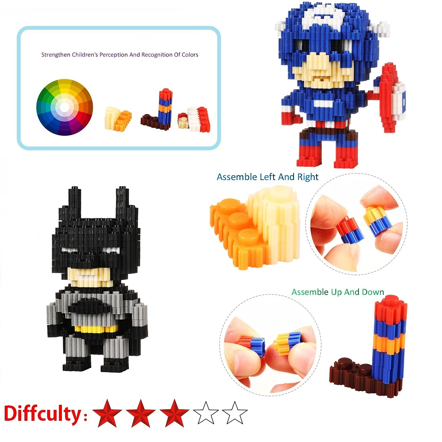 FAIRZOO Superheroes Smart Bricks 2 Boxes β Cap America and Bat Man β Two Gift Boxes in one Package β Totally 1260 Pieces Building Blocks, 3D Puzzle