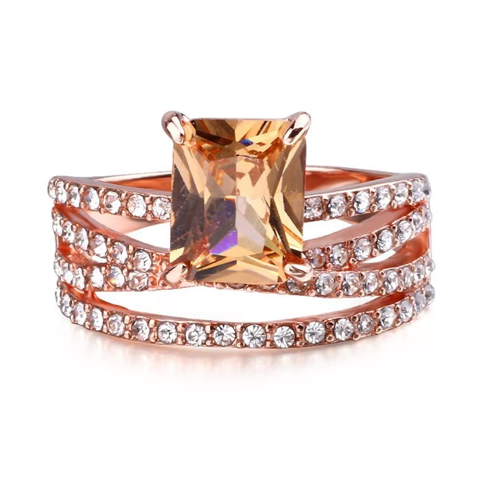 Aioweika Womens Rings Fashion Geometric Square Rose Gold Ring Jewelry Stacking Ring Set Diamond Inlaid Temperament Rings