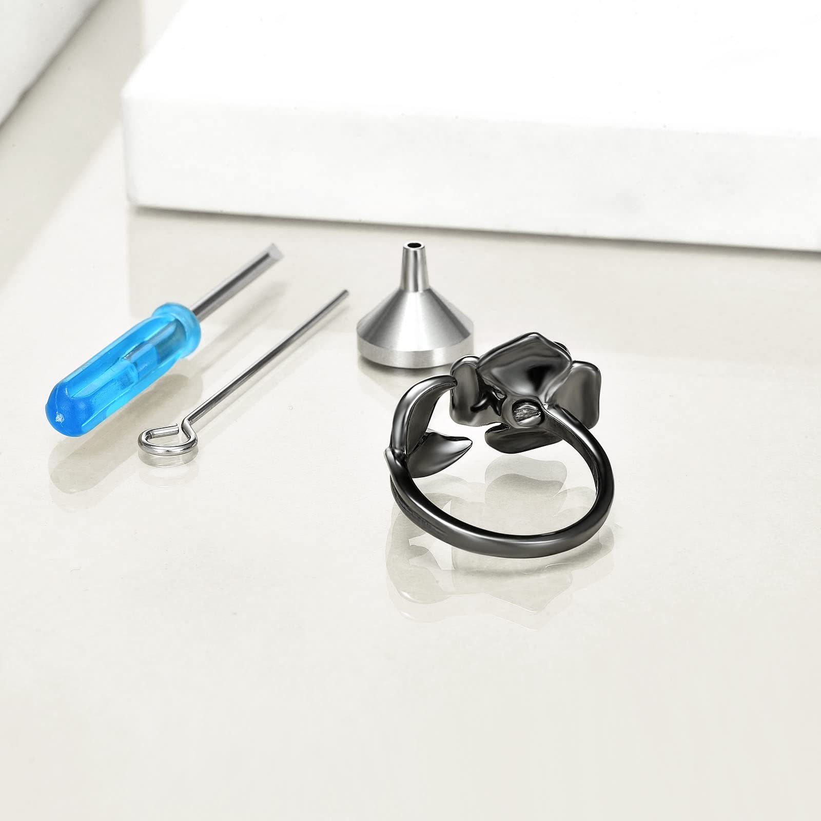 AOBOCO Rings for Ashes for Women Sterling Silver Rose Urn Memorial Adjustable Ring Jewelry Size 8-9 Cremation Jewelry