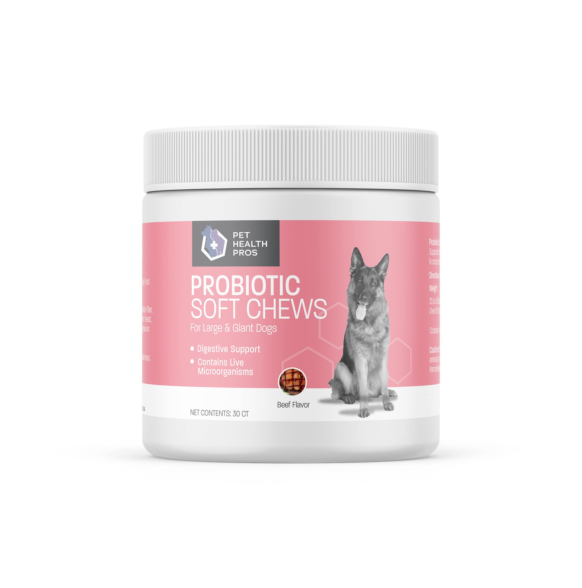 Pet Health Pros Dog Probiotic Chews for Dogs - Support Healthy Digestion Dog Probiotics and Digestive Enzymes for Gut Health for Dogs - for Traveling, Kenneling and Training - Large/Giant Dog - 30 ct