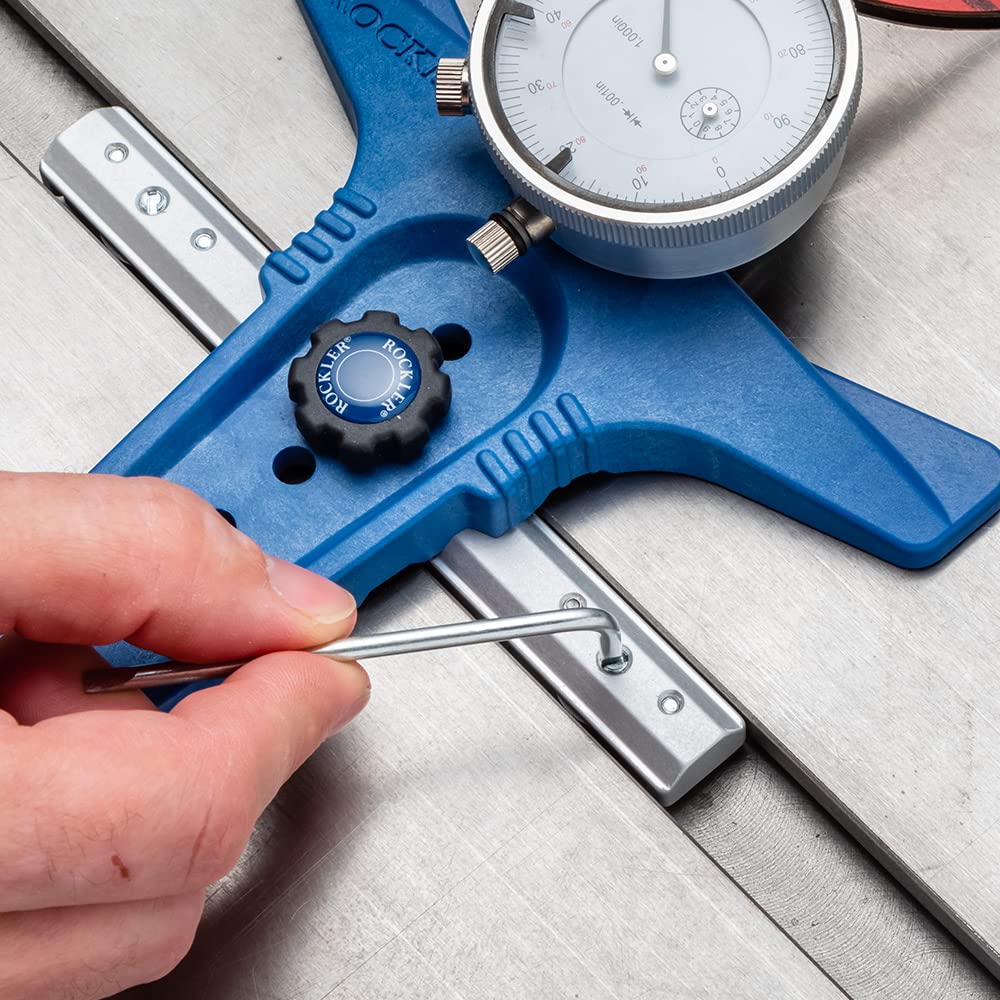 Rockler Table Saw Alignment Gauge - Precision Dial Indicator Table Saw for Parallelism & Safe Cuts – Adjustable Fit Miter Fence Gauge w/Aluminum Miter Bar, Hex Key – Woodworking Tools