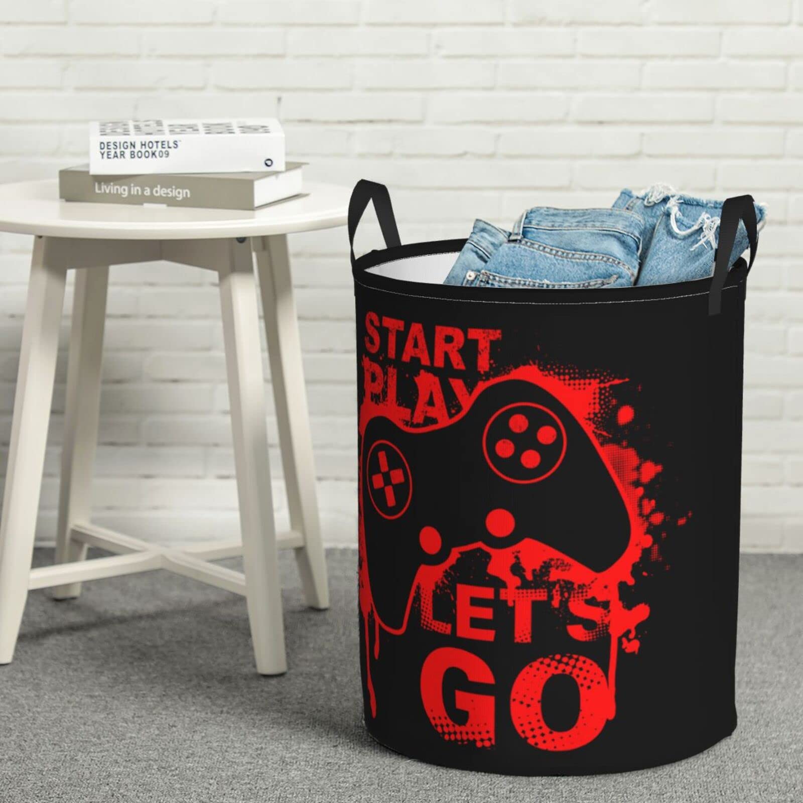 Gbuzozie Game Joystick Round Laundry Hamper Storage Basket Toys Clothes Organizer Bin For Home Bathroom Bedroom Dorm Nursery, 38l