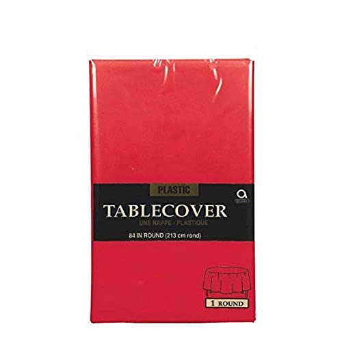 Amscam Round Plastic Party-tablecovers, 84", Apple Red