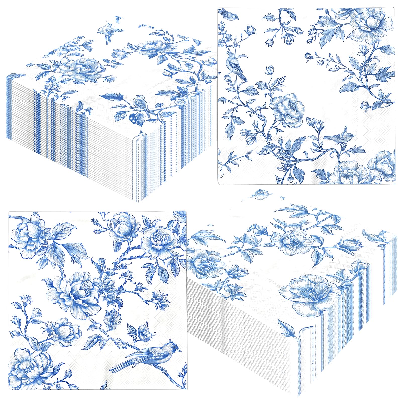 Blue Bridal Shower Decorations Napkins, 40Pcs Blue Floral Napkins for Blue Bridal Shower Decorations, Blue and White Floral Napkins for Blue Floral Decorations Blue Wedding Shower Decorations