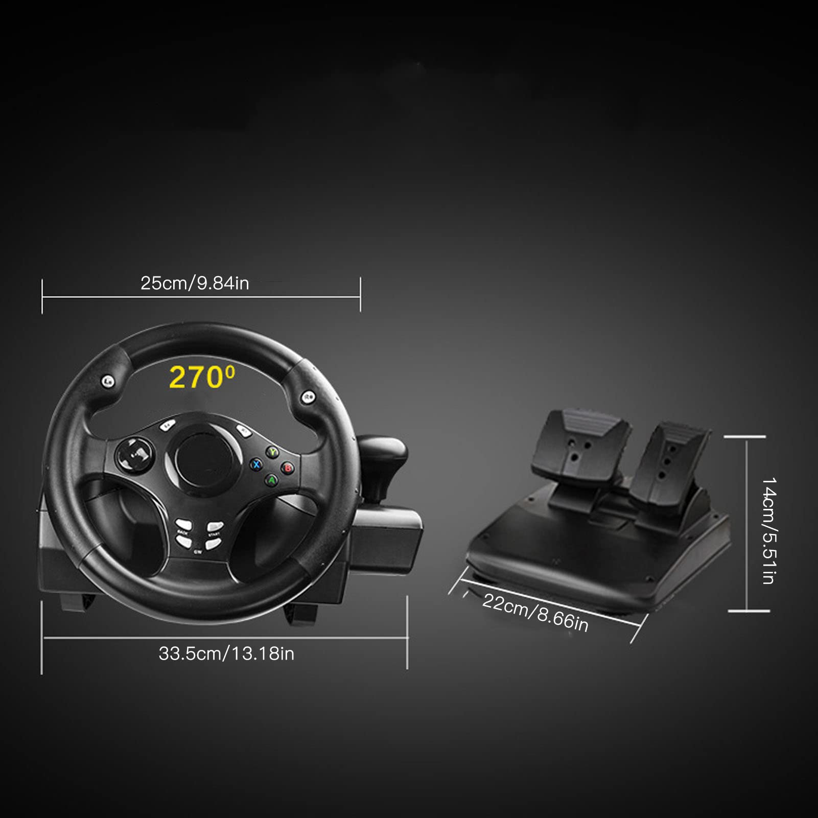 Asixxsix Racing Gaming Steering Wheel, 7 in 1 Universal USB Car Sim 270 Degrees Driving Simulator Steering Wheel with Linear Pedals Dual Mode Drive Pc Steering Wheel for Ps3 Ps4 Xbox One Switch