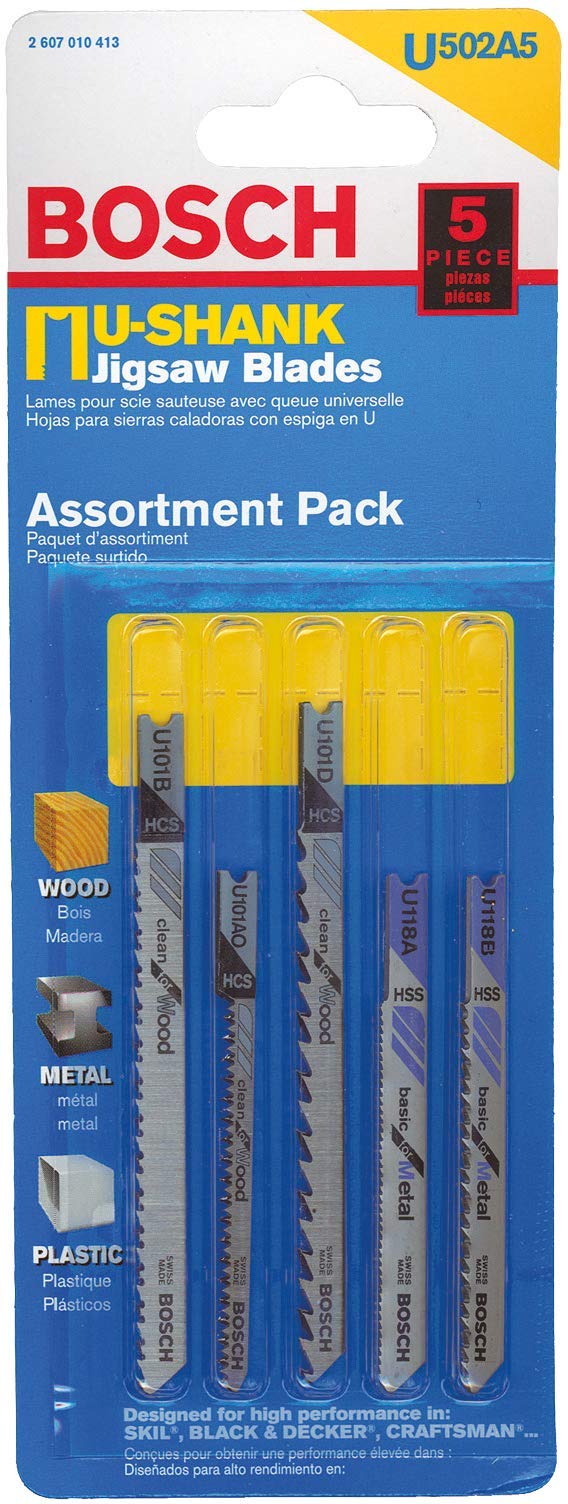 Bosch U502A5 U-Shank Assortment Jigsaw Blade Pack, 5 Pack