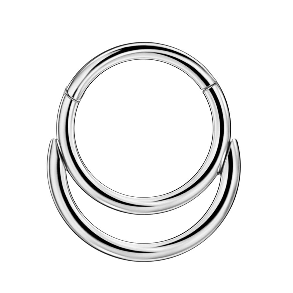 FANSING Surgical Steel Double Crescent Moon Septum Hoop 16g Septum Jewelry 16 Gauge 8mm Septum Rings Clicker Silver Septum Piercing Rings