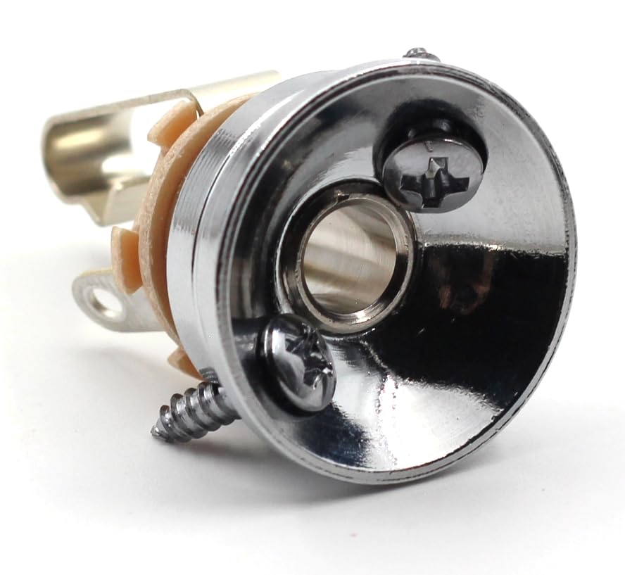 Electrosocket Jack Plate for Telecasters - Polished Chrome Finish + Switchcraft J11 Mono Jack