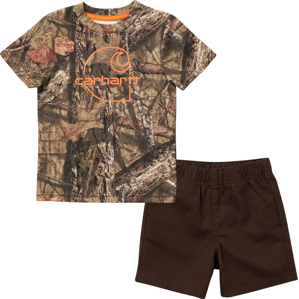 Carhartt baby boys Short-sleeve Camo T-shirt & Canvas Shorts Set Rompers, Mustang Brown, 3T US