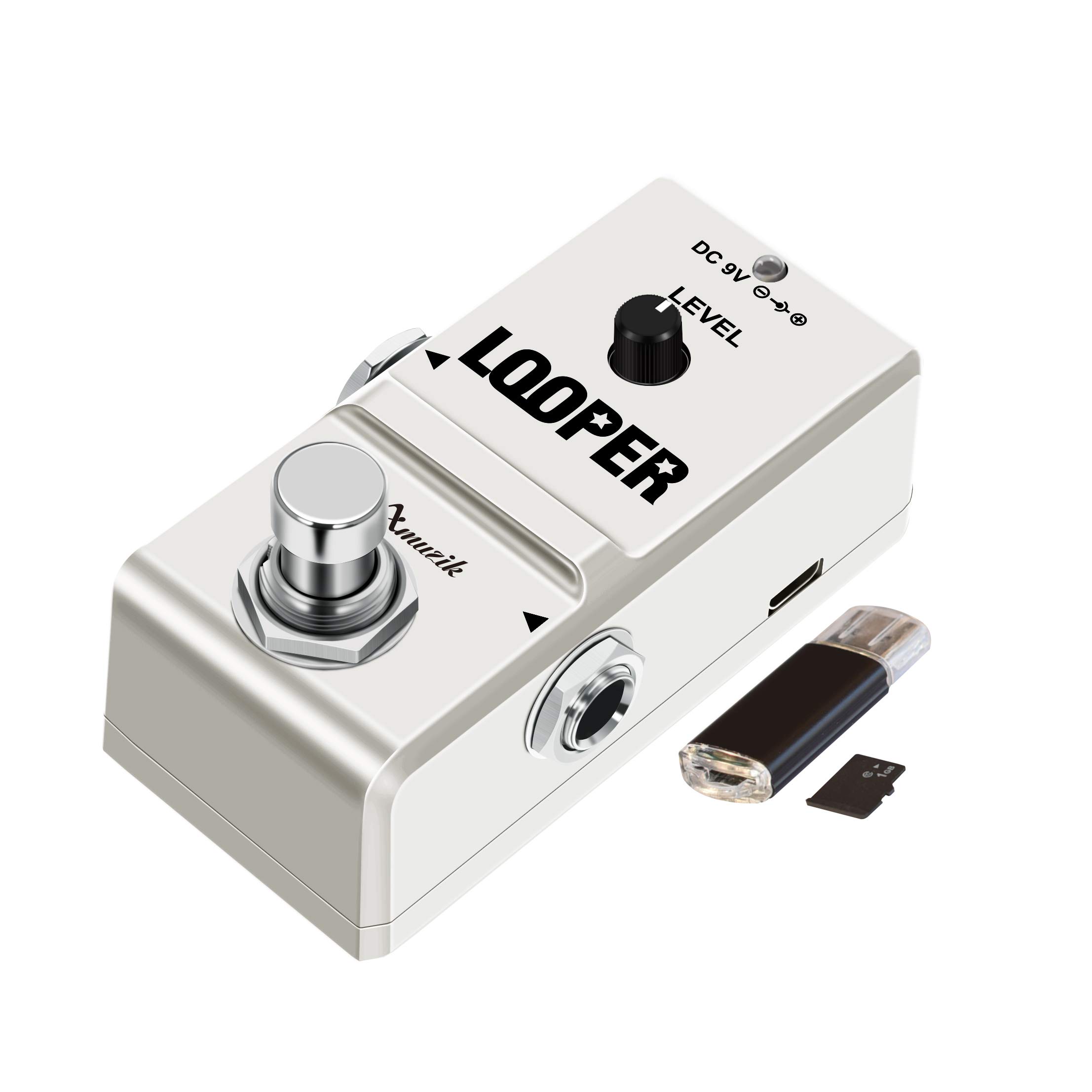 Amuzik Tiny Looper Effect Pedal Loop Pedal for Electric Guitar, Guitar Effects Pedal, 10 Minutes of Looping Unlimited Overdubs SD Card inside easy and quick