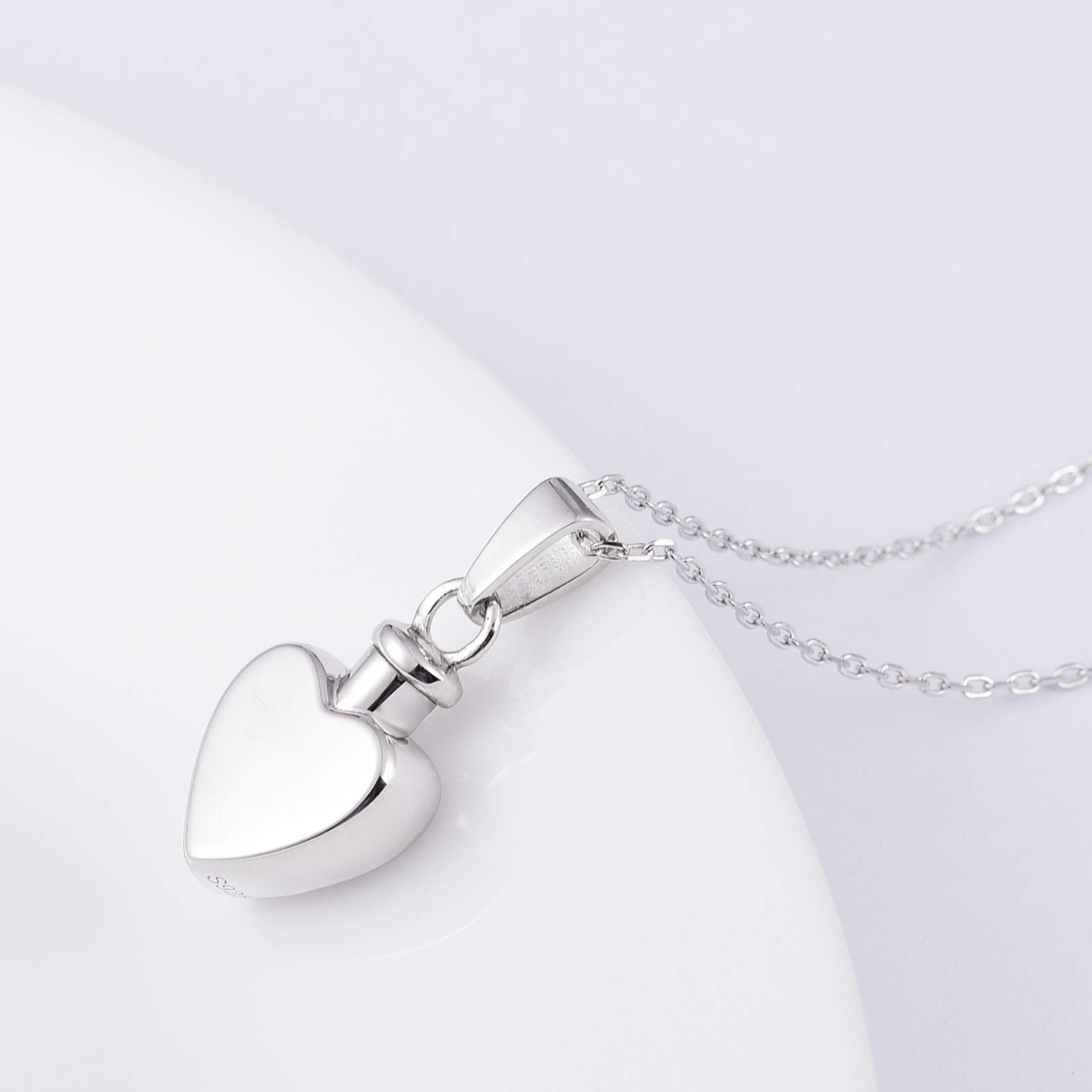 925 Sterling Silver Heart Urn Necklace Simple Blank Always in My Heart Ashes Cremation Jewelry Memorial Keepsake Pendant with Funnel Kit