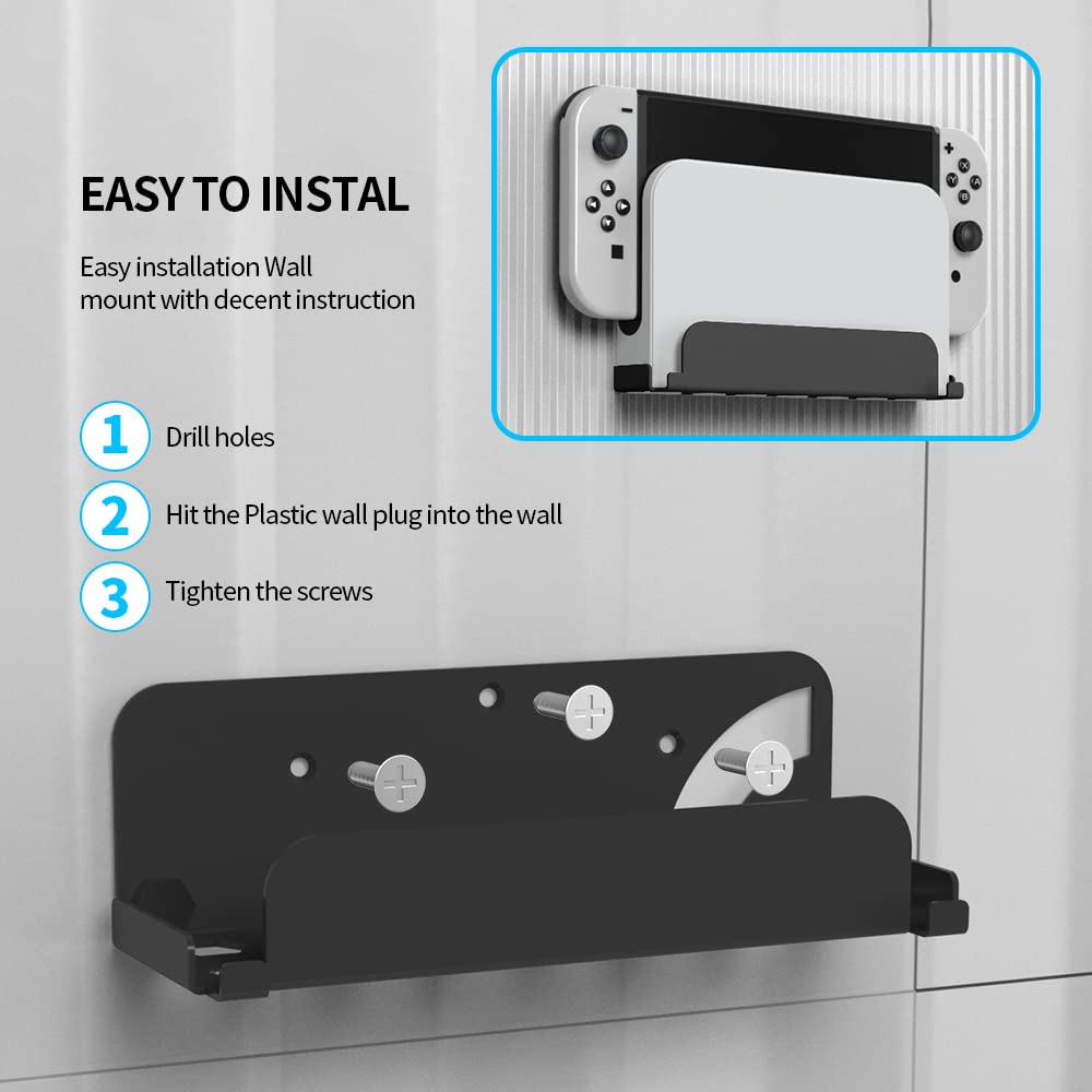 EJGAME Switch OLED Black Steel Mount,Wall Mount Bracket Compatible with Nintendo Switch and Switch OLED