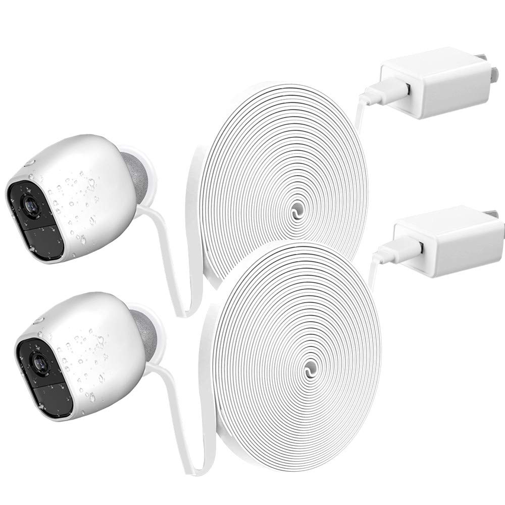 FARSAIL 2-Pack 10Feet/3m Power Cable and Charger Adapter for Arlo Pro & Pro 2 and Arlo Go, Weatherproof Outdoor Indoor, Solved The Need to Constantly Charge Batteries