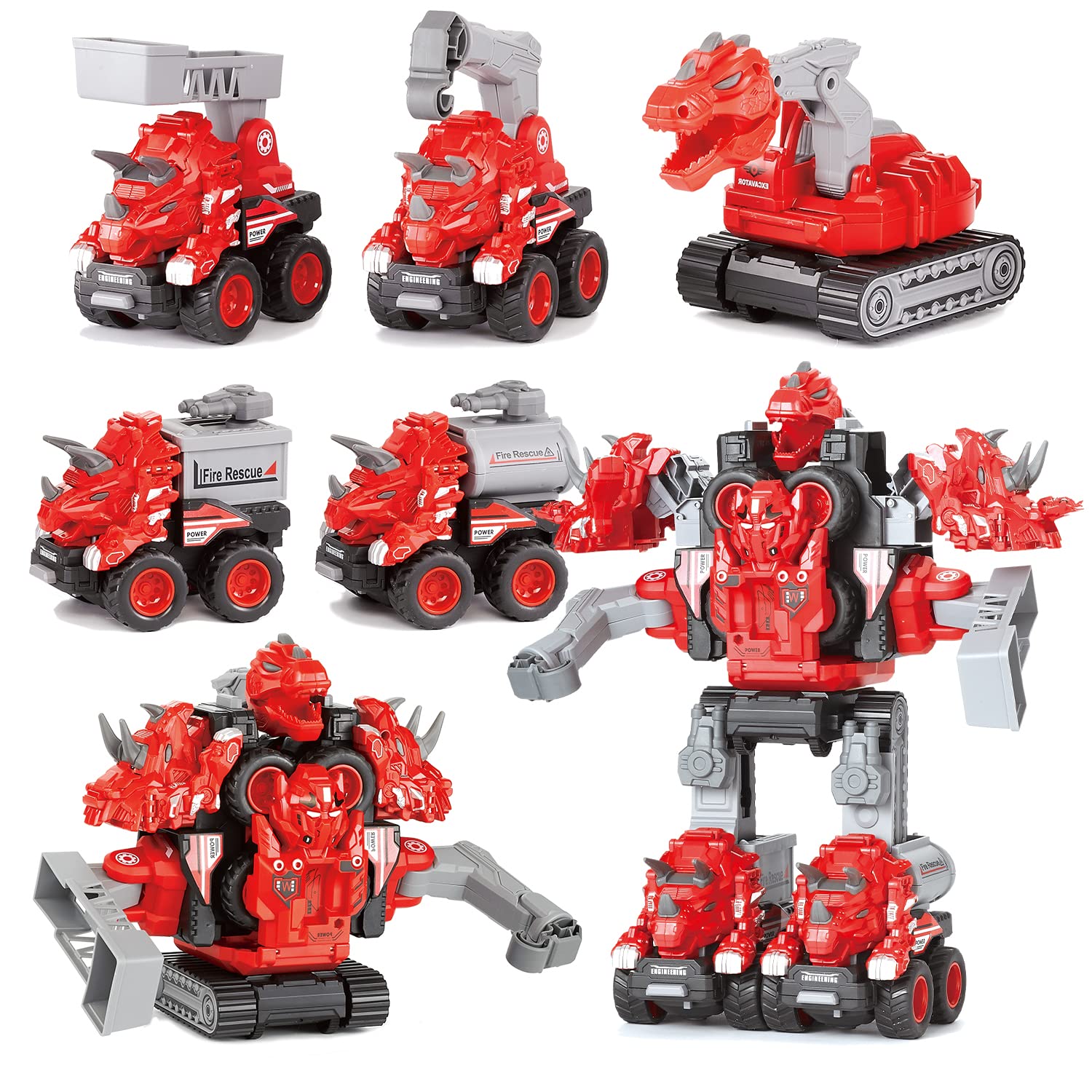 Asoxt Fire Fun for Little Firemen: Toddler Robot Fire Trucks, Transforming Robots STEM Toys,Easy DIY Assembly Function,5 in 1 Educational Toys
