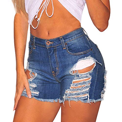 Fashion Hole Shorts ,THENLIAN Women Casual Perfectly Hole Shaping Stretchy Denim Bermuda Short Jeans Pants(L, Blue)