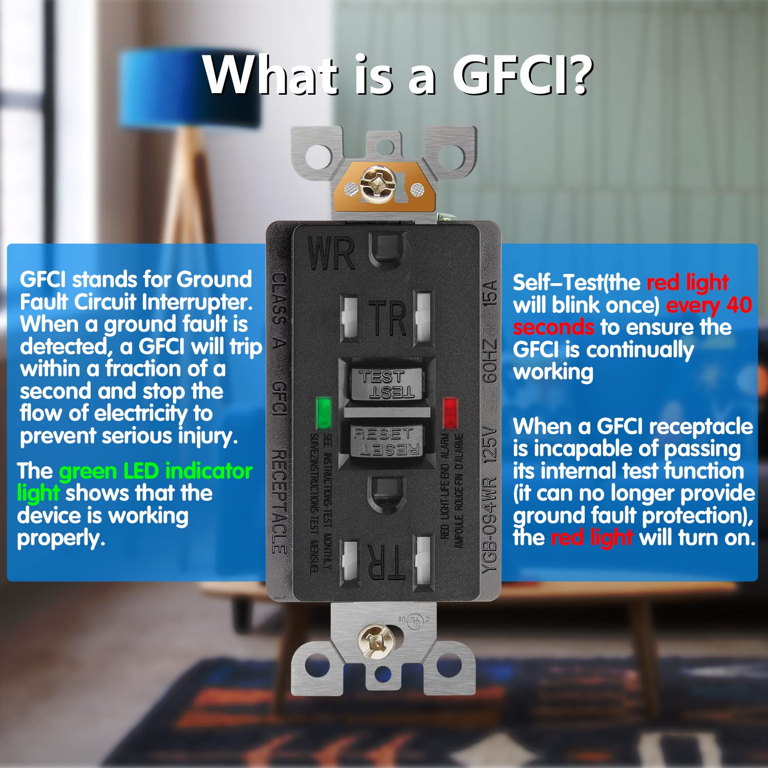 ANKO GFCI Outlet 15 Amp, Self-Test, Tamper-Resistant, Weather Resistant Receptacle Indoor or Outdoor Use, 2 LED Indicator with Decor Wall Plates and Screws, Black1