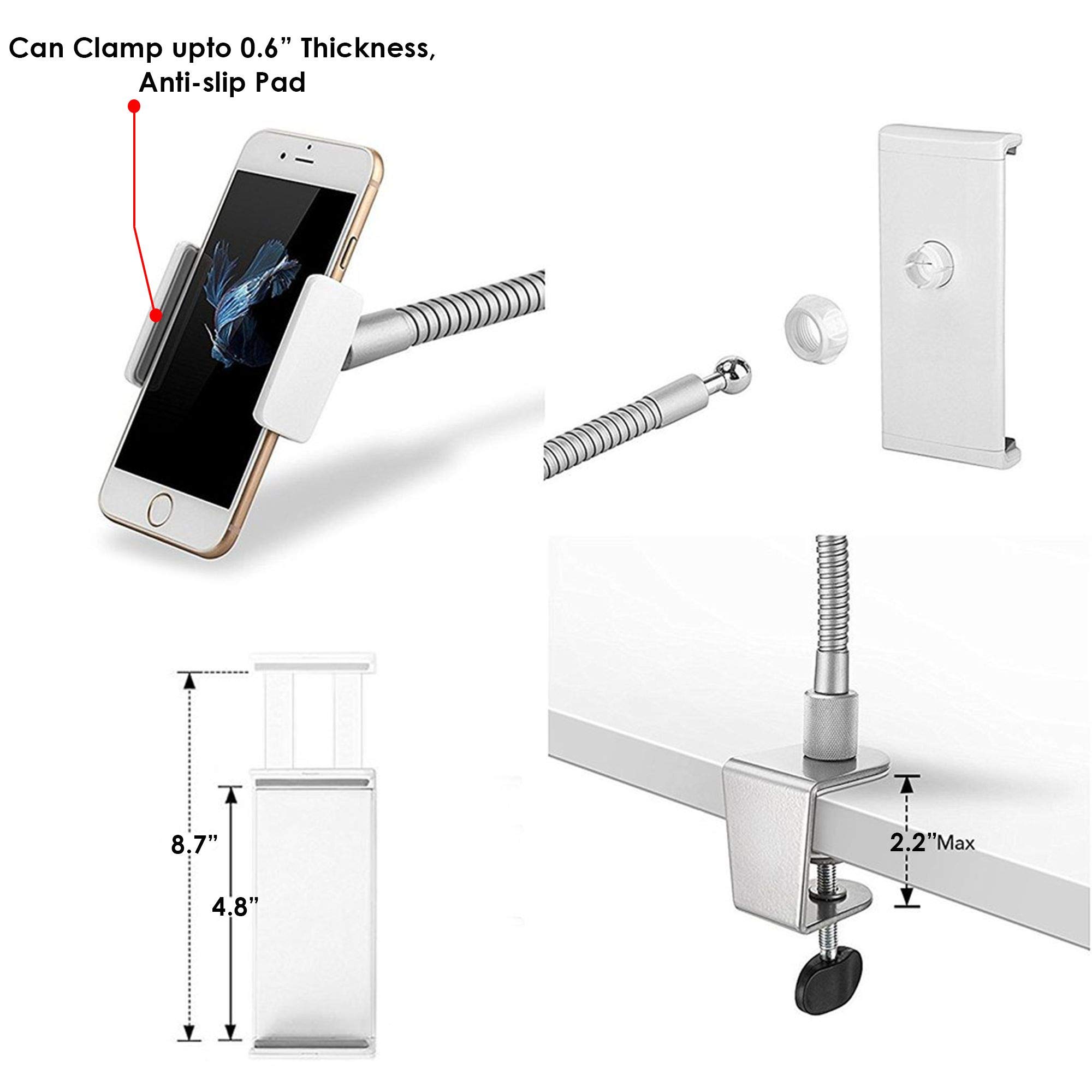 MagicHold 360 Degree Rotating Bed Tablet Mount Holder Stand Compatible with Ipad Pro 12.9 Inch,ipad Air,ipad Mini, Tablets,The Longest 33 Inch.Turns Any Angle (Silver Goose)