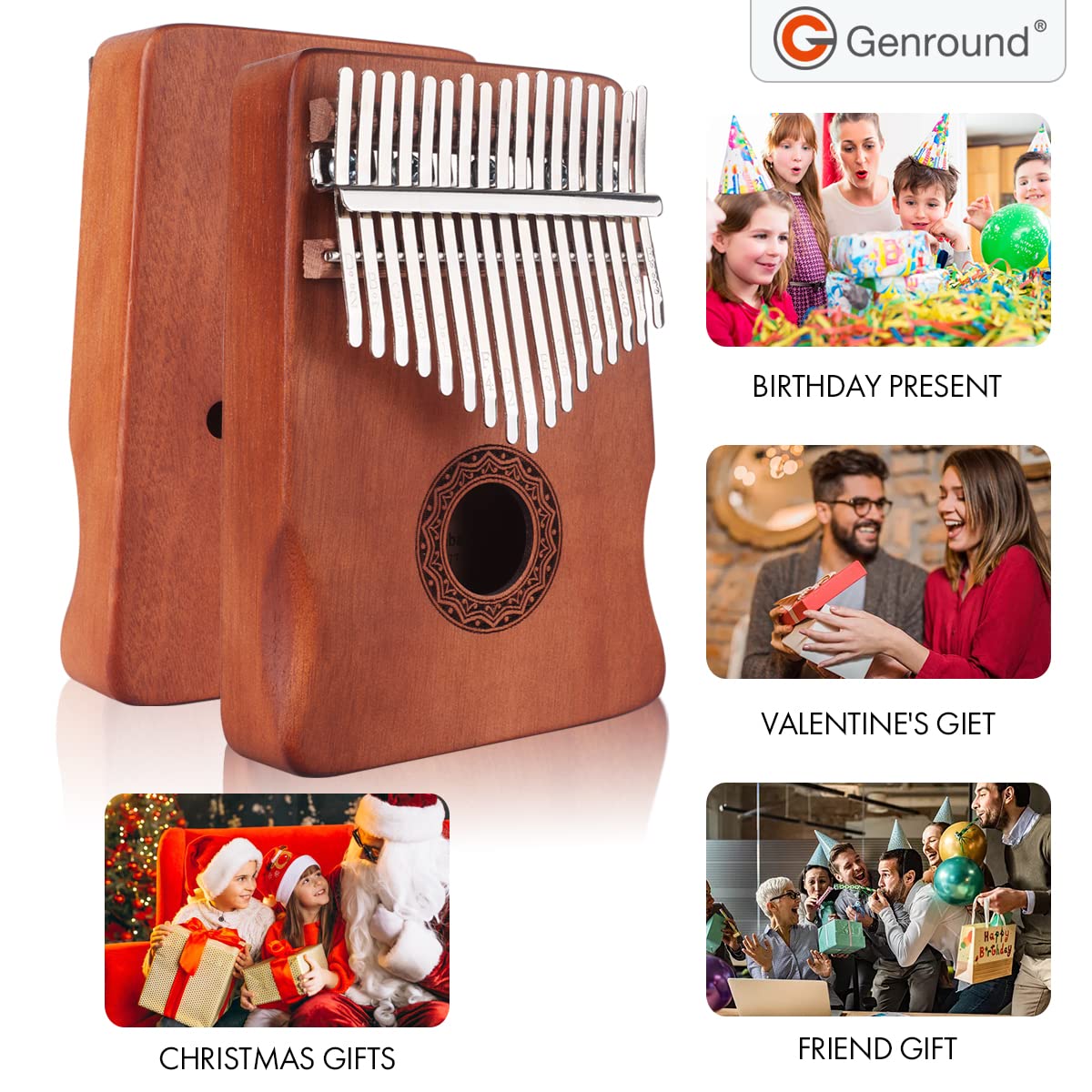 Genround Kalimba Thumb Piano & Finger Instrument Bundle, 17 Keys & 8 Keys Piano with Beginner's Study Instruction, Portable Thumb Piano for Kids and Adults, Includes Tuning Hammer