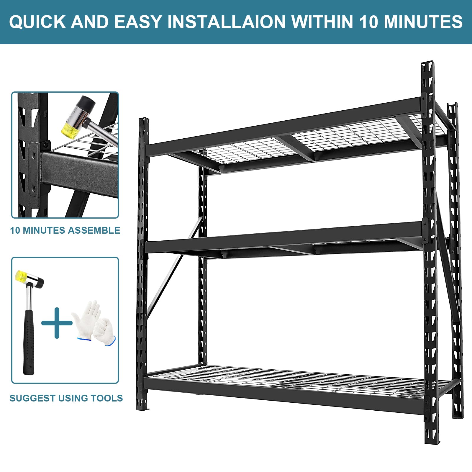 Garage Storage Shelves - Heavy Duty 72”H x 77”W x 24”D Adjustable 3-Tier Metal Shelving Rack, 6000LBS Capacity - Ideal Garage Shelving for Storage Solutions
