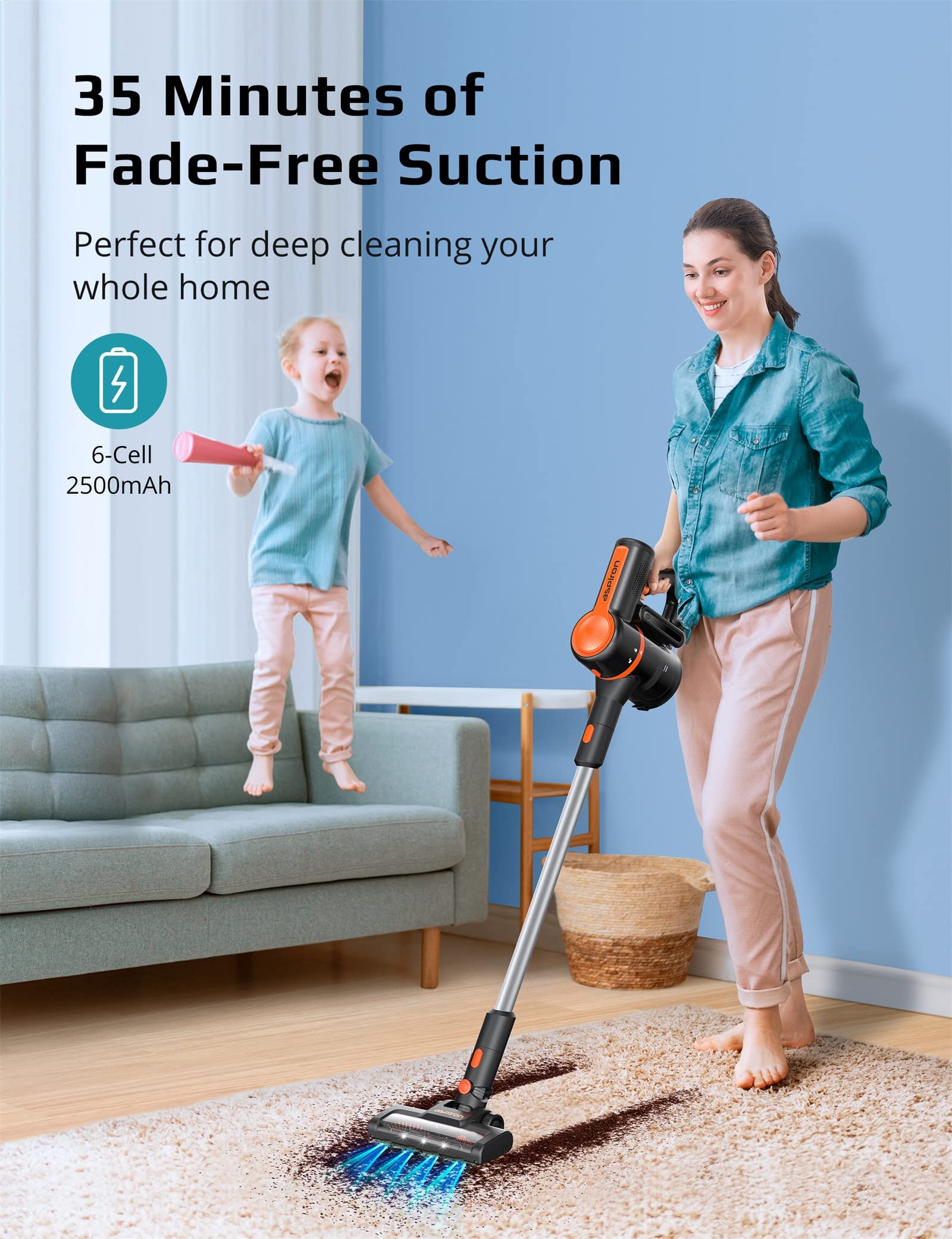 Aspiron Cordless Vacuum Cleaner Stick Vacuums & Electric Brooms, 1, Orange