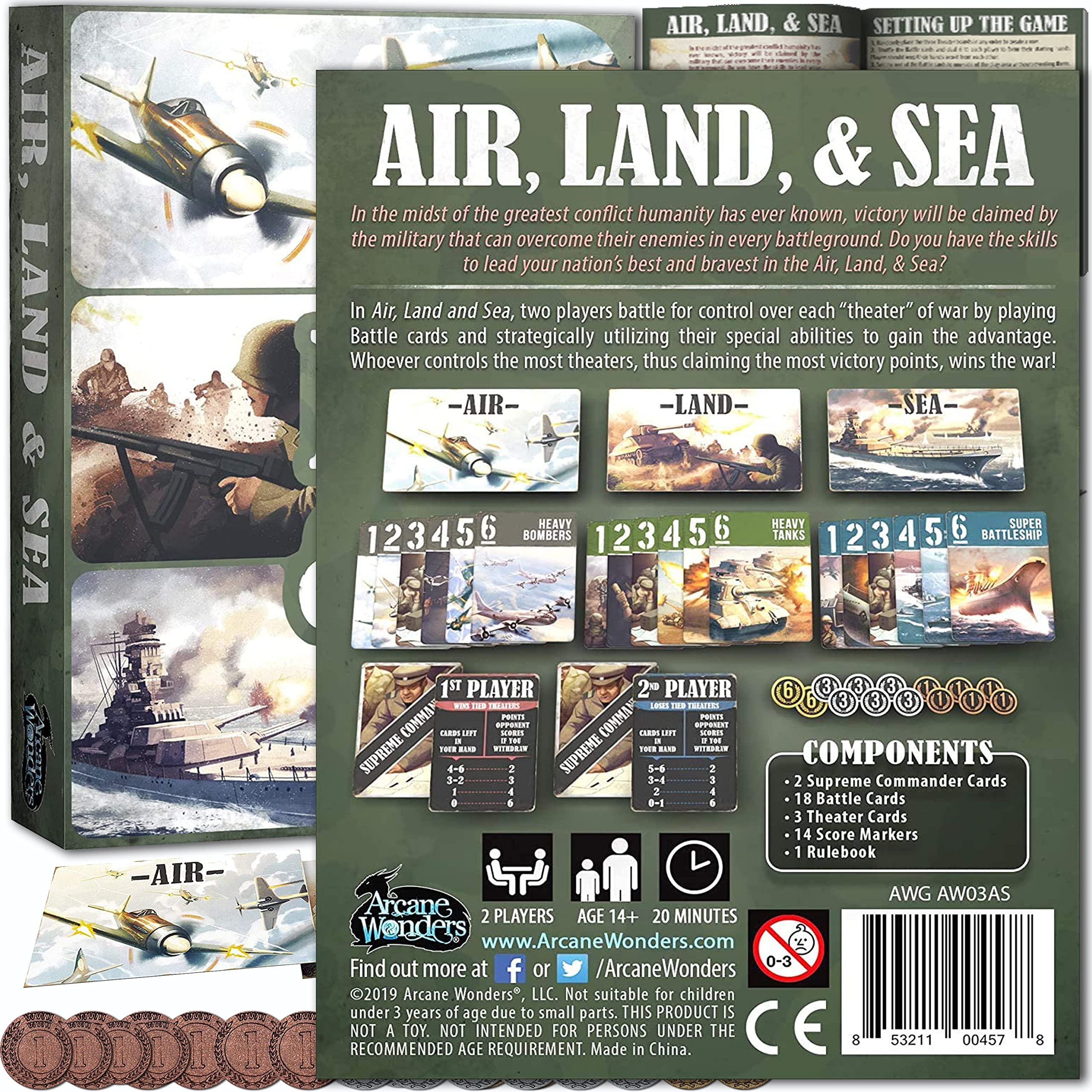 Fapeto more than a simple name Drawstring Bag and Compatible Tokens Bundle with Air, Land & Sea Card Game, a World War II Fast Card Game