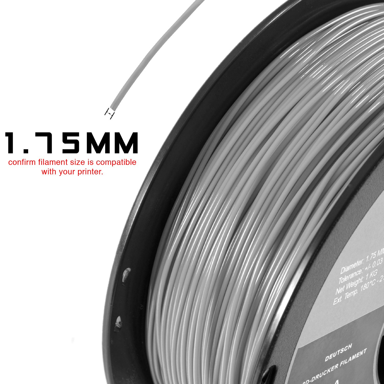 HATCHBOX PLA 3D Printer Filament, Dimensional Accuracy +/- 0.03 mm, 1 kg Spool, 1.75 mm, Transparent White