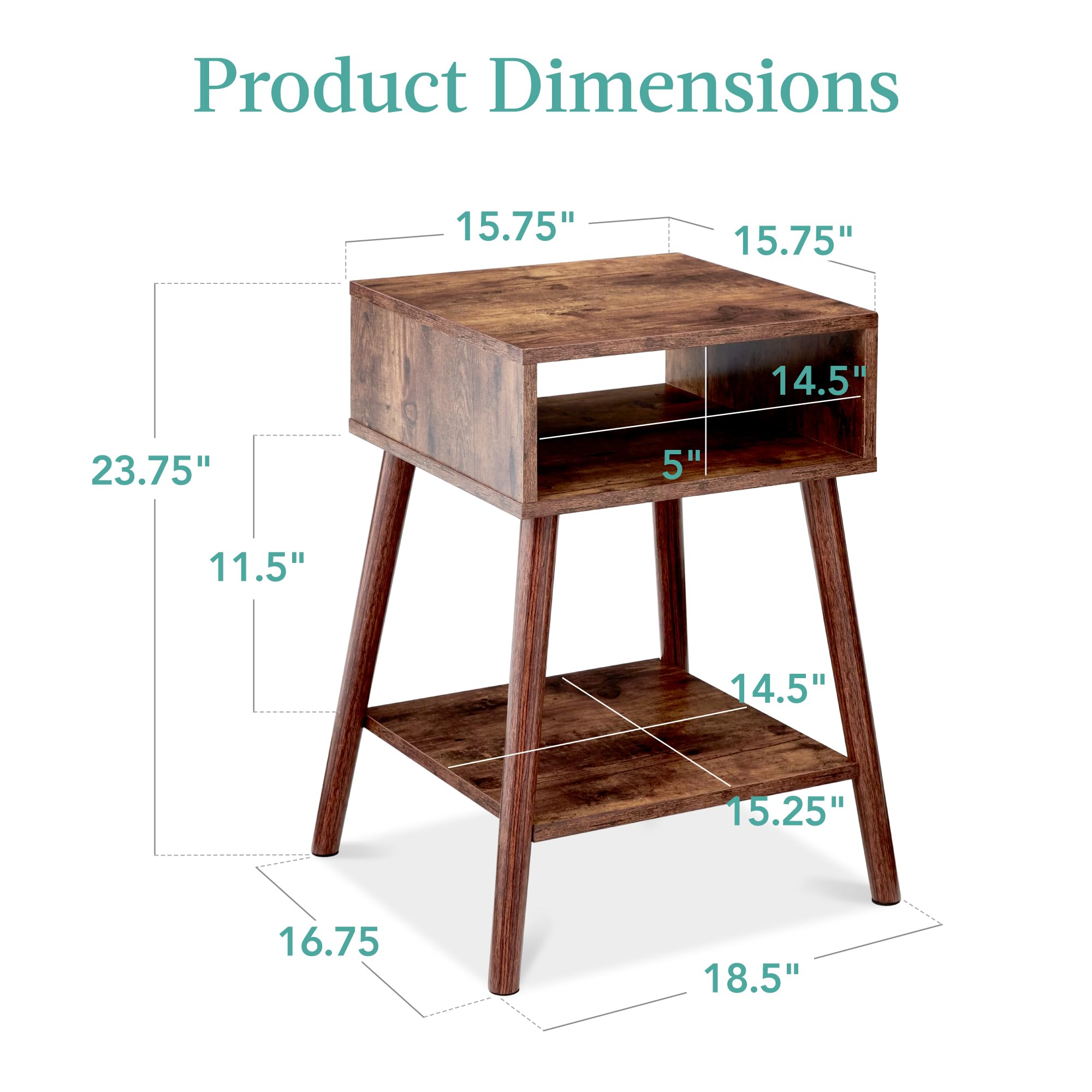 Best Choice Products Mid-Century Modern End Table Set of 2, Side Accent Furniture for Living Room, Den, Sitting Room, Space Saving w/Cubby Storage, Lower Shelf, Pine Wood Legs - Brown