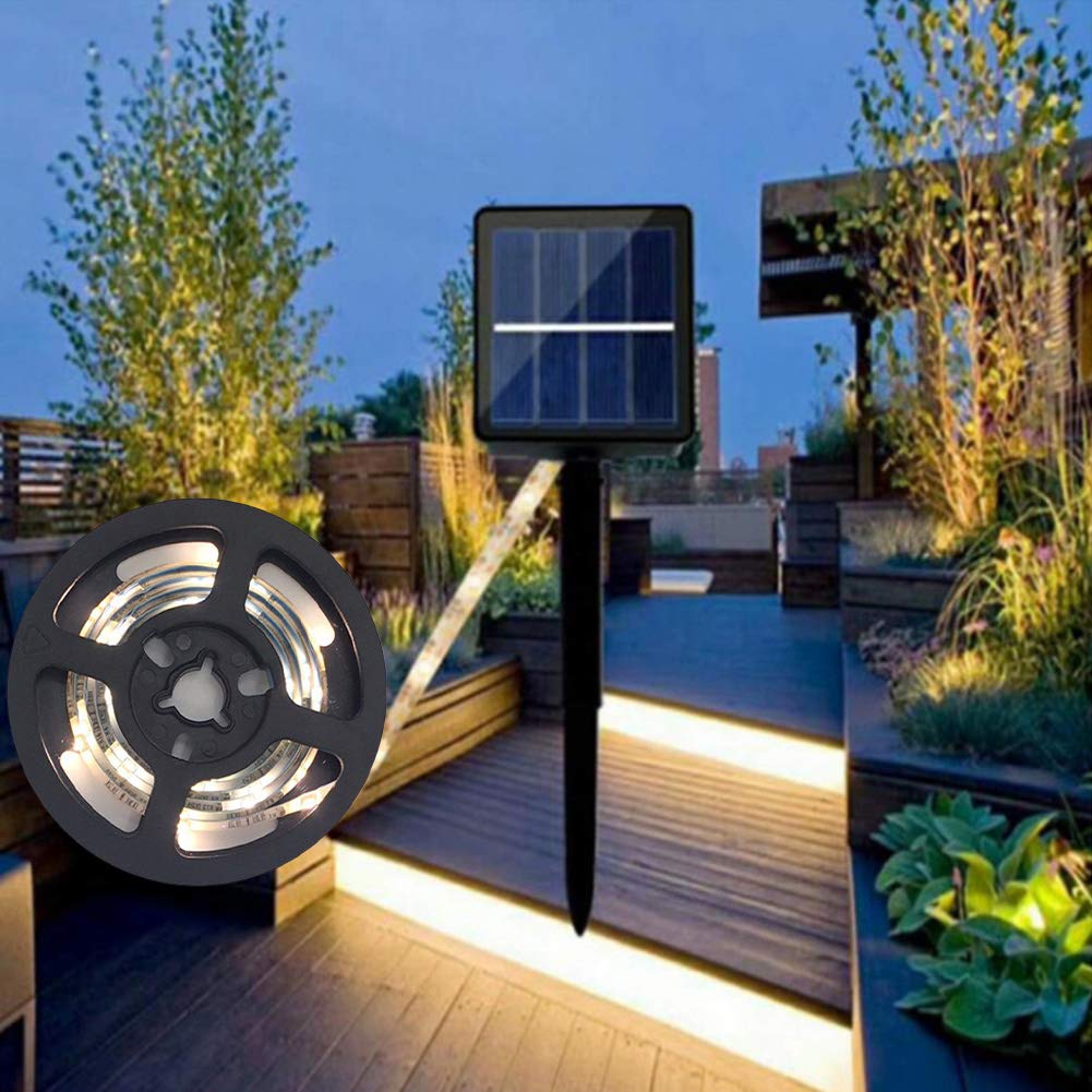 Fawcotu LED Strip Light,Waterproof Ribbon Solar Powered Christmas Fairy Light for Garden Home Decor,Cuttable(Warm White,Size:1m)
