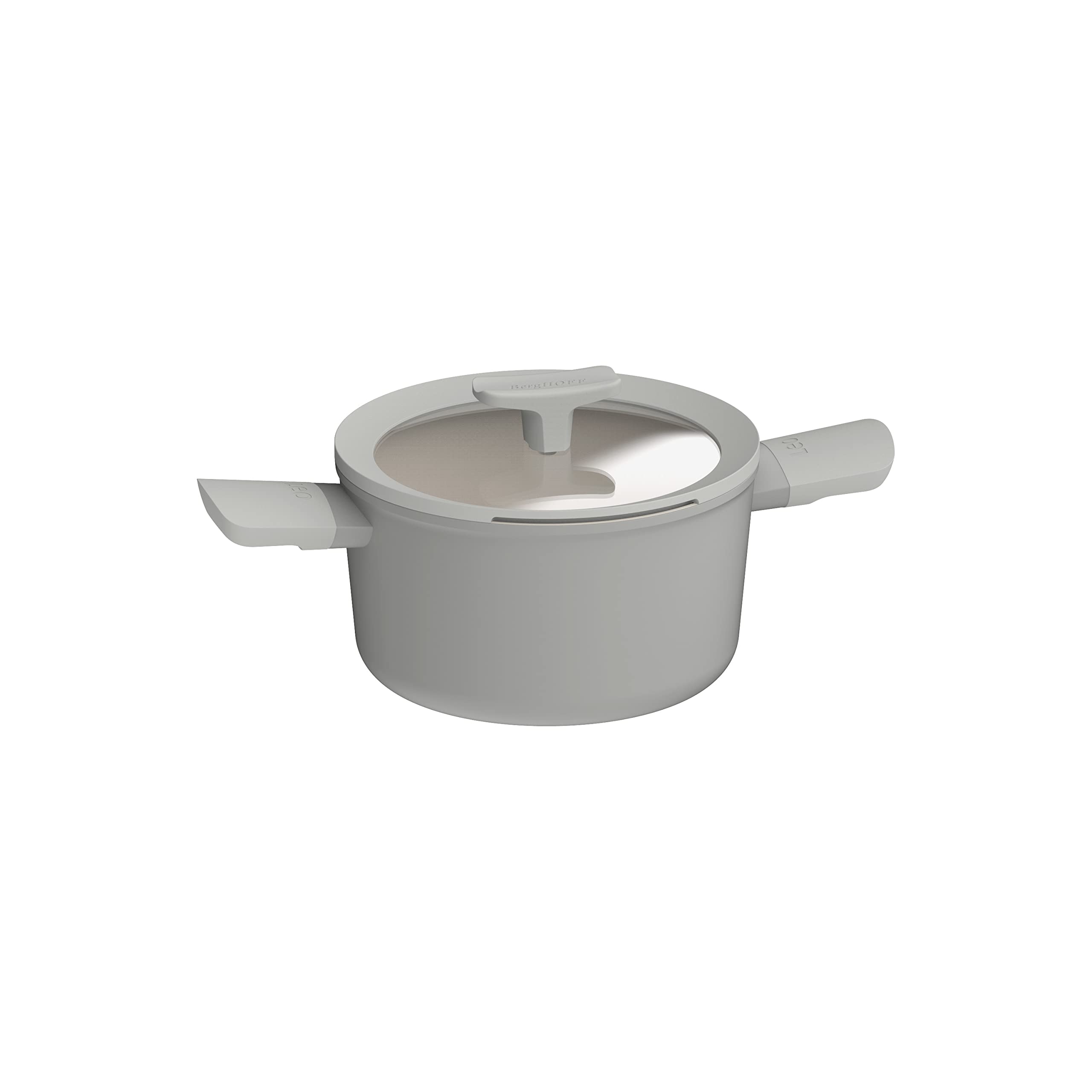 BergHOFF Balance Non-stick Ceramic Stockpot 8", 3.3qt., Multifunctional Glass Lid, Recycled Aluminum, CeraGreen Non-toxic Coating, Stay-cool Handle, Induction Pan, For Stew Soup Steam, Moonmist