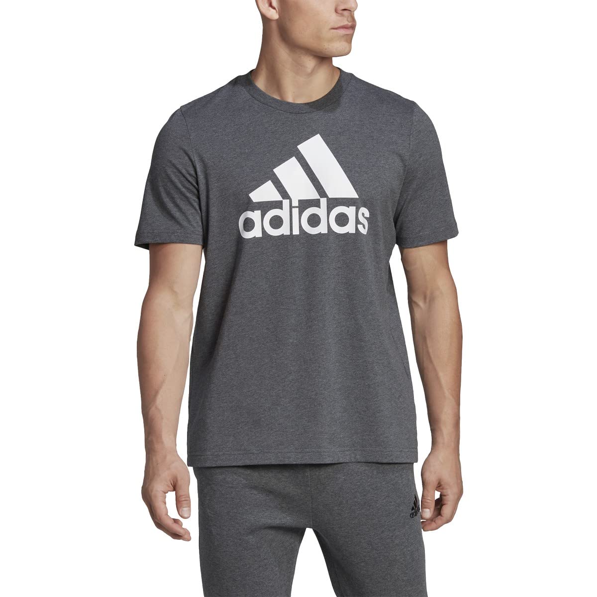 adidas Men's Basic Badge of Sport T-Shirt, Dark Grey Heather/White, 4X-Large