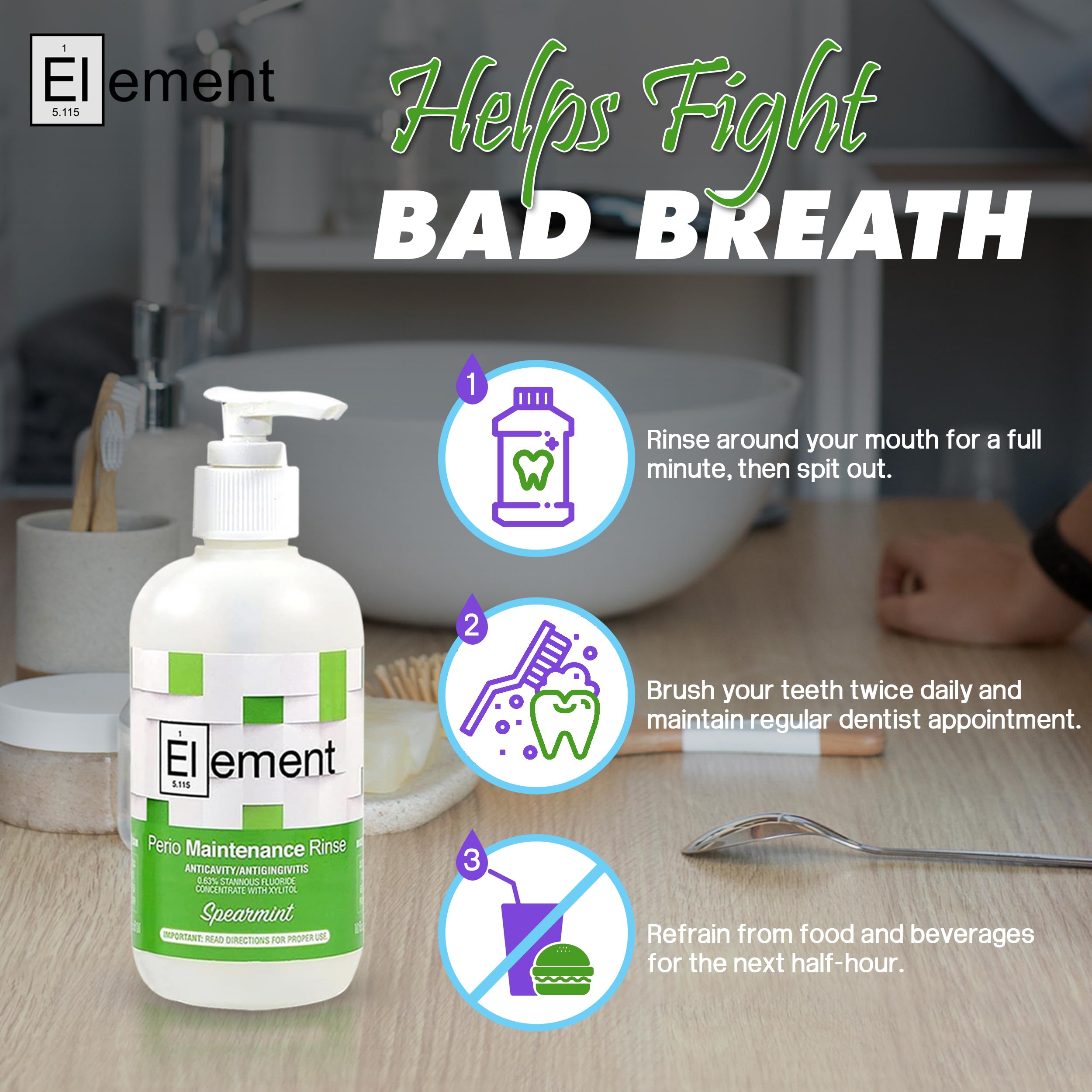 Stannous Fluoride Mouthwash - 10 Fl. Oz. 0.63% Antimicrobial Perio Rinse - Alcohol Free, Dye Free, Paraben Free - Refreshing Spearmint Flavor