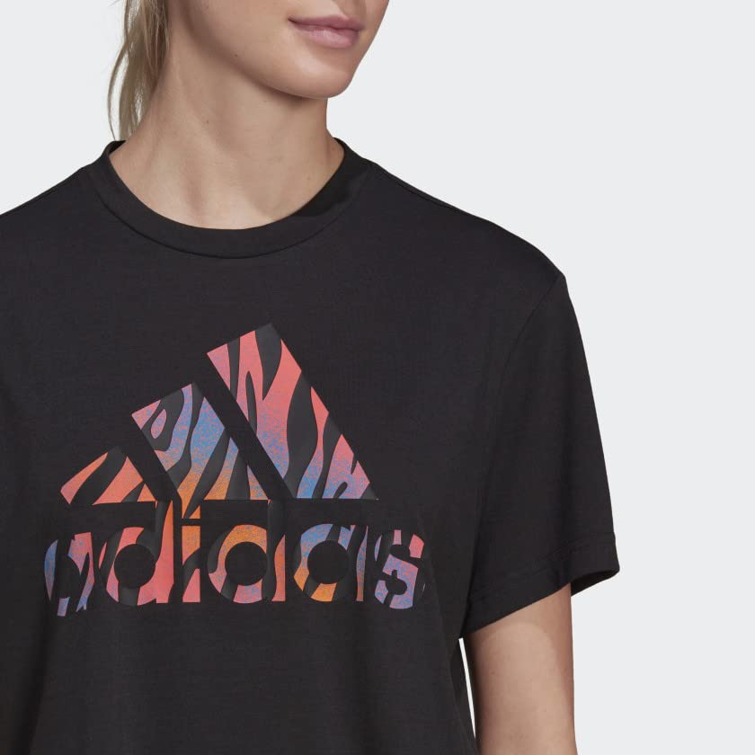 adidas Women's Tiger Printed Tee, Black, Large