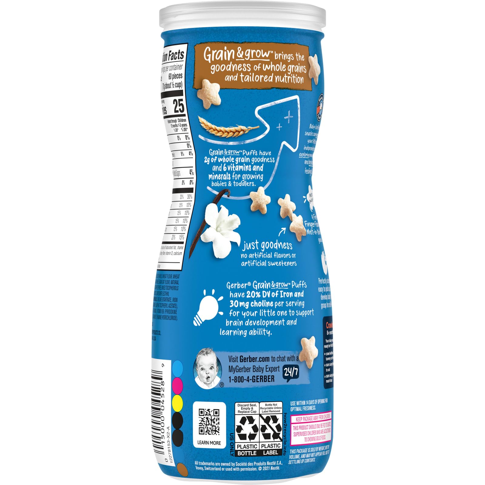 Gerber Graduates, Puffs Cereal Snack, Vanilla, 1.48 oz