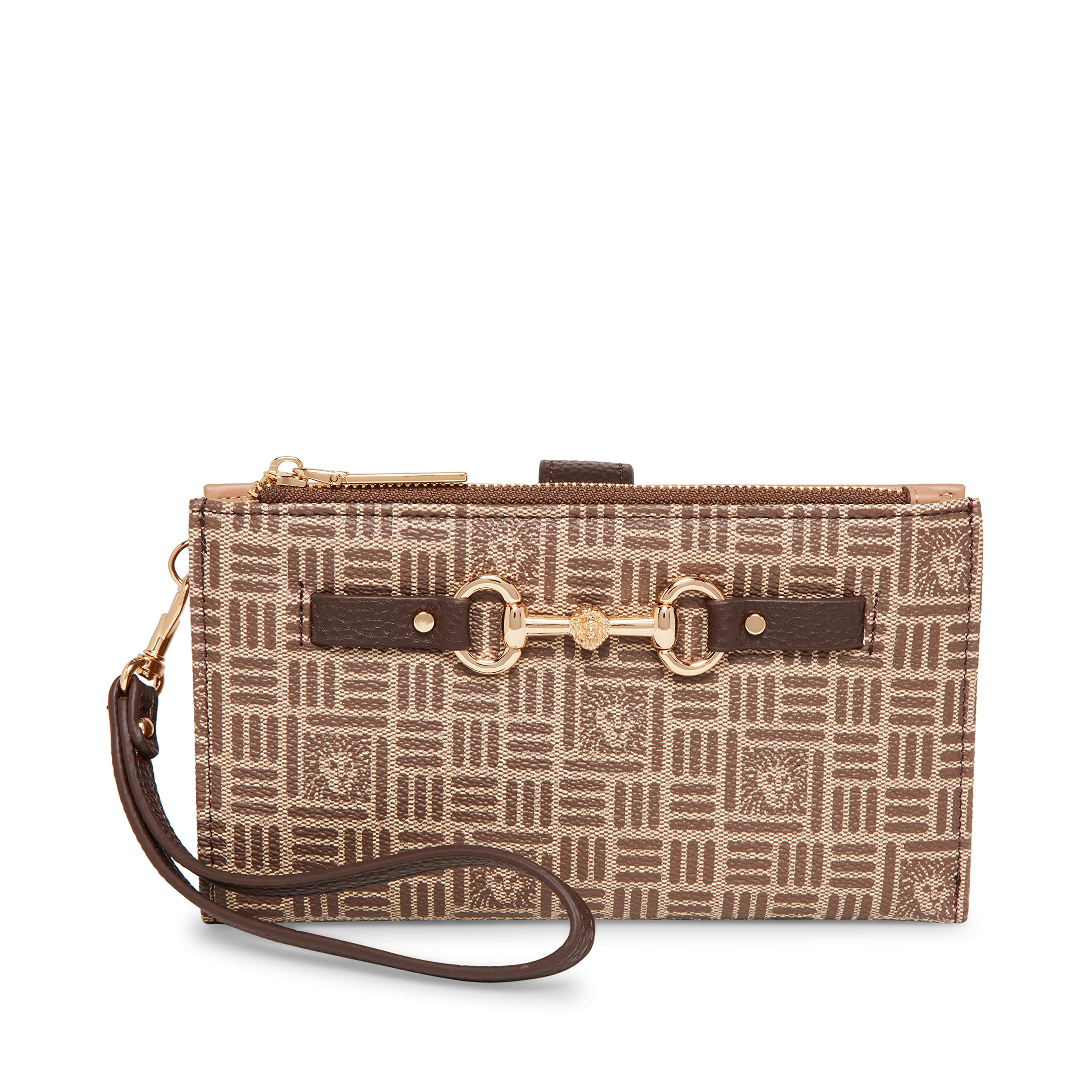Anne Klein AK Wallet w/Wrist Strap, Cream-Brown w/Espresso
