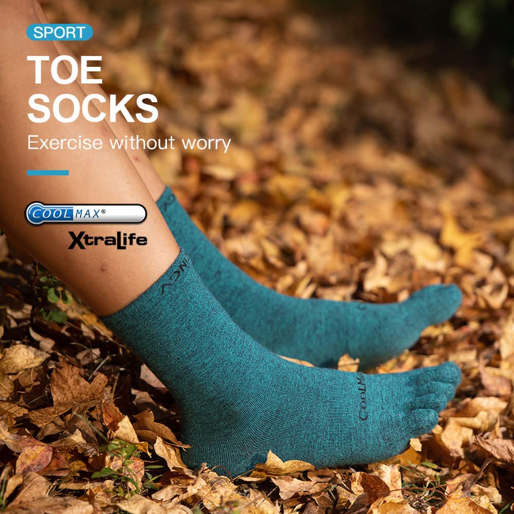 AONIJIE Men Toe Socks Coolmax Running Five Finger Crew Socks Moisture Wicking Socks for Runners (L, E#3 Pairs/Black)