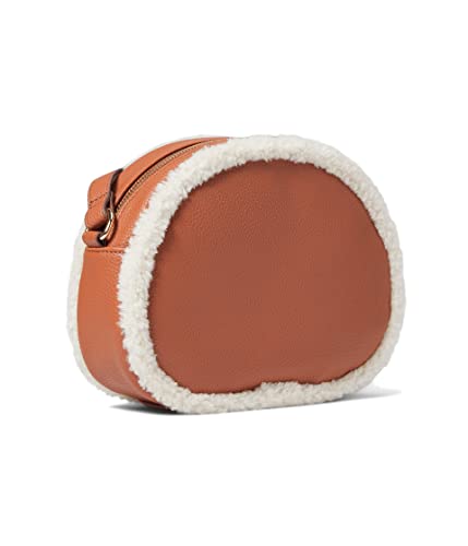 Anne Klein Dome Crossbody, Cream Shearling w/Saddle-Black