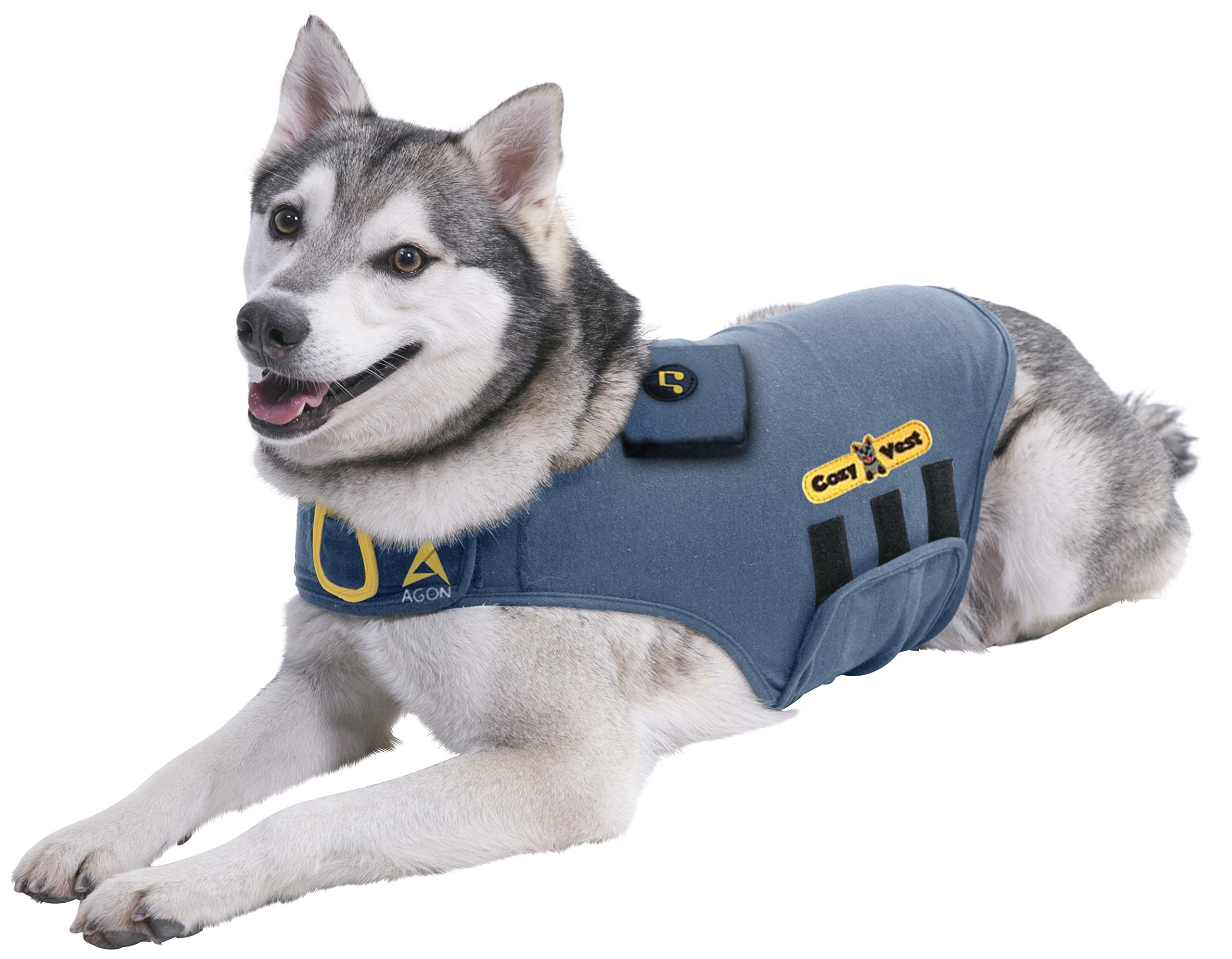 CozyVest® Dog Anxiety Vest 3-in-1 Music & Aromatherapy Shirt, Relaxing Sound & Essential Oils Jacket, Fireworks Thunder Separation & Thunderstorm Canine Stress Relief Coat (Gray, Large [41-64 Lbs])