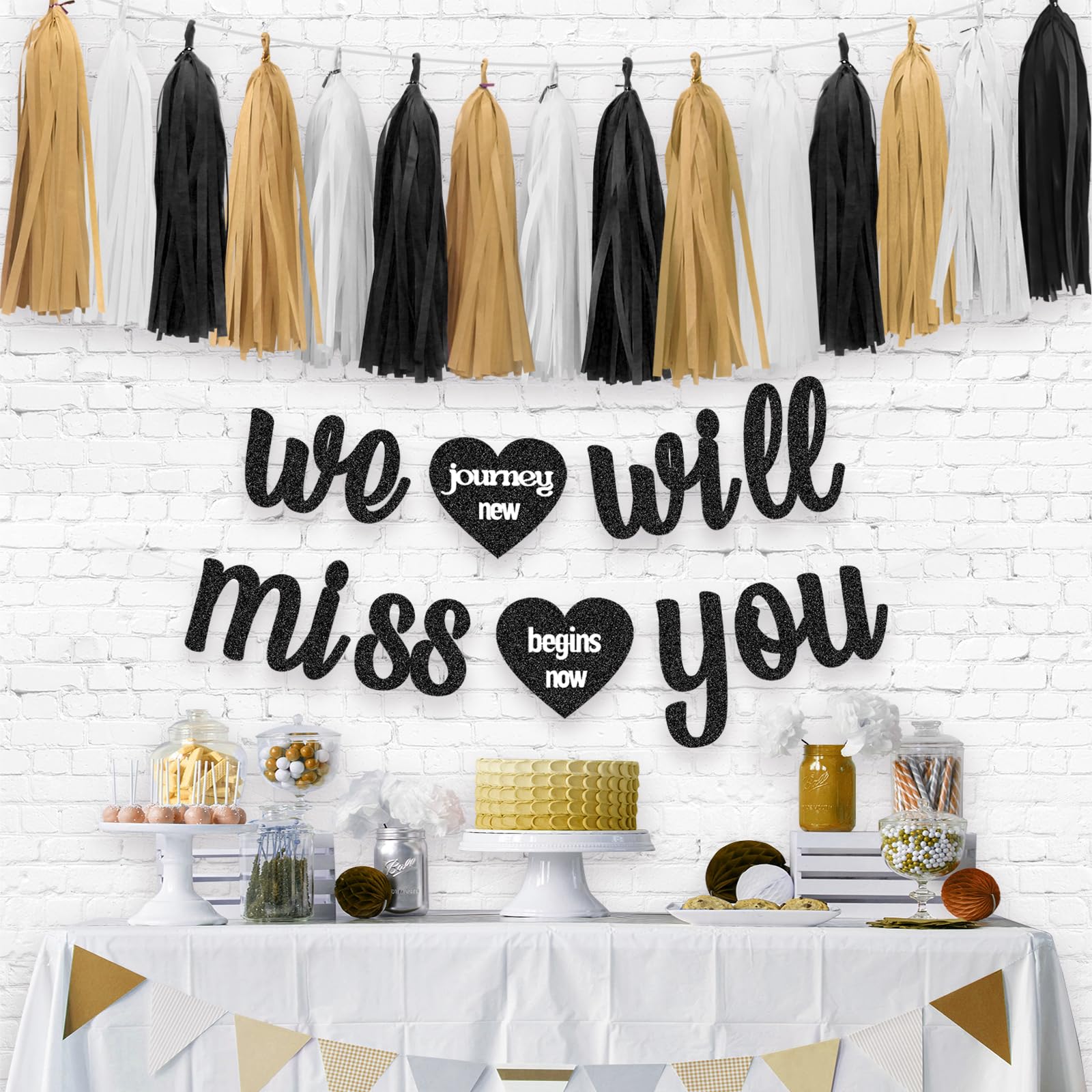 Aonor Going Away Party Decorations - Black We Will Miss You Banner and Tassel Garland for Goodbye Party Retirement Farewell Party Decorations