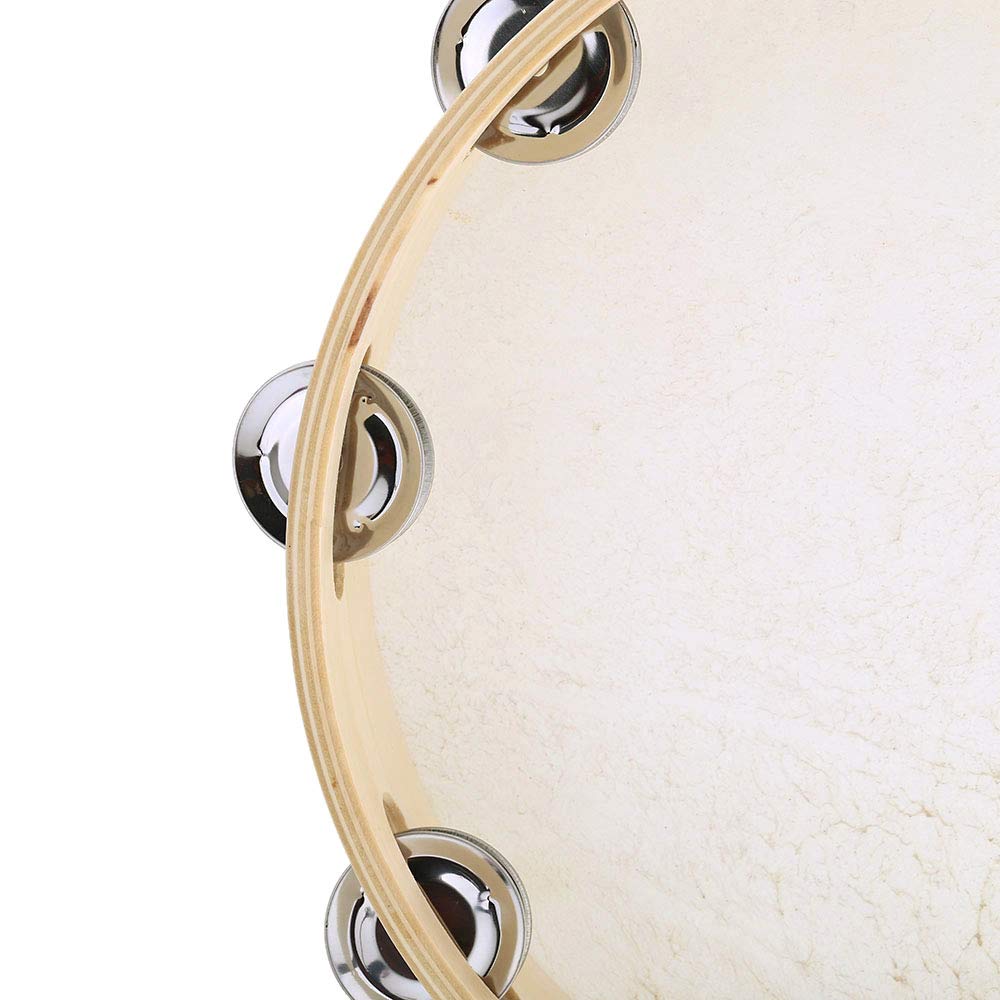 an-do-er 10" Hand Held Tambourine Drum Bell Birch Metal Jingles Percussion Musical Educational Toy Instrument for KTV Party Kids Games