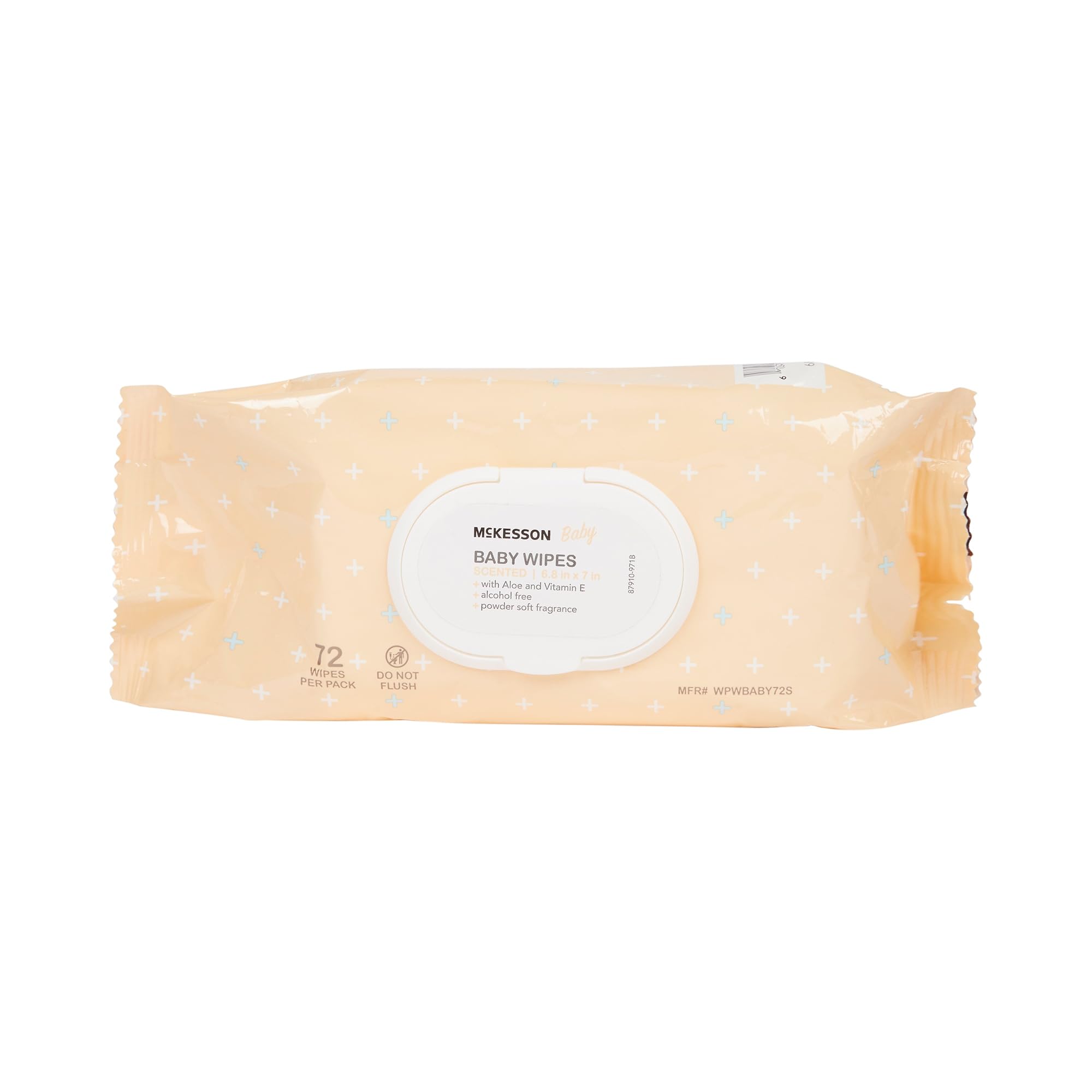 McKesson Baby Wipes - Scented with Powder Soft Fragrance, Contains Aloe and Vitamin E - 6.8 in x 7 in, 72 Wipes, 1 Pack