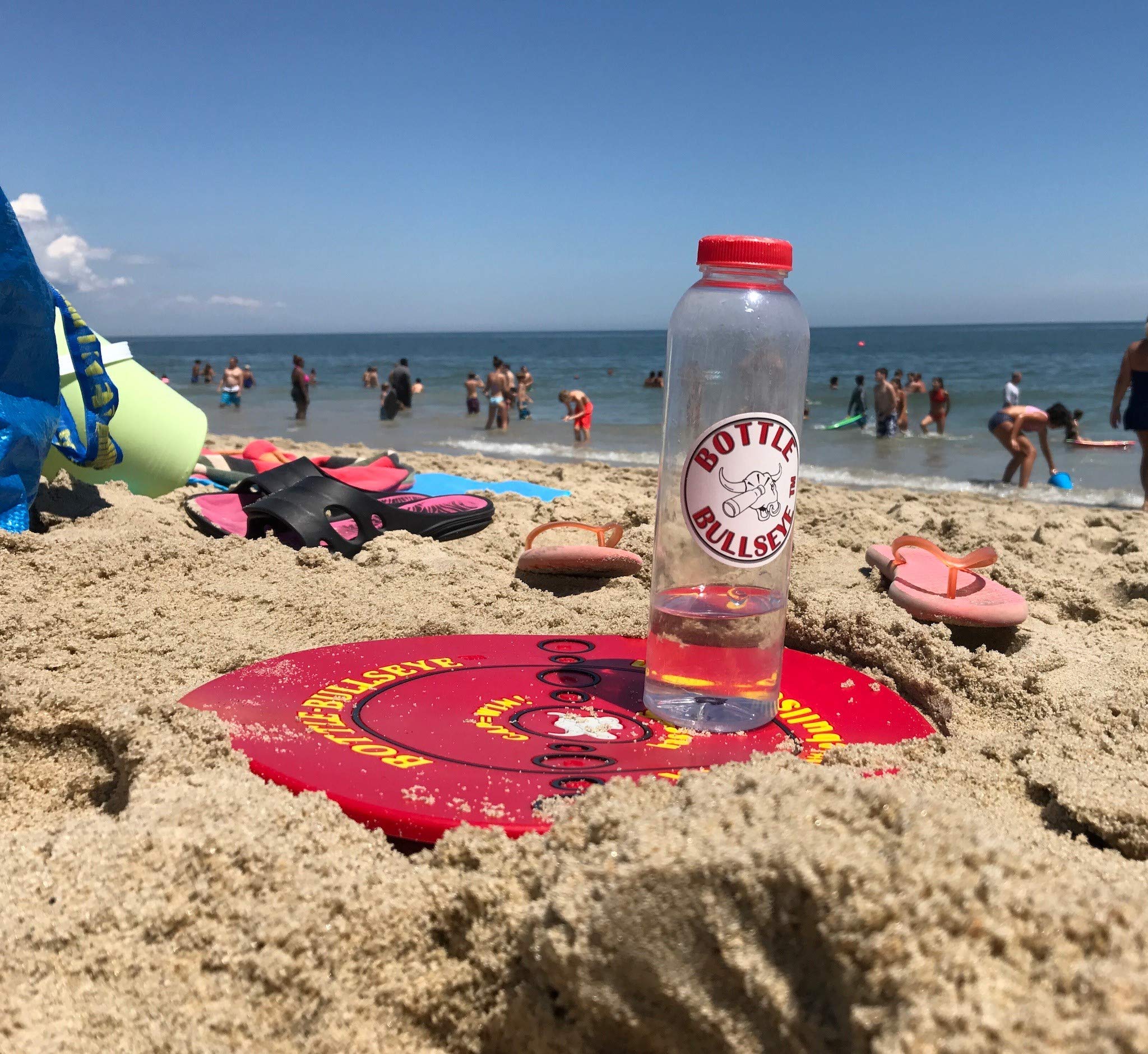 BOTTLE-BULLSEYE™ Game. Official Game Kit. Fun Family Game. Play Indoors or Outdoors. Made in The USA. Great for Family Game Night, Parties, picnics, Camping, Tailgating. Durable Target & Bottles!