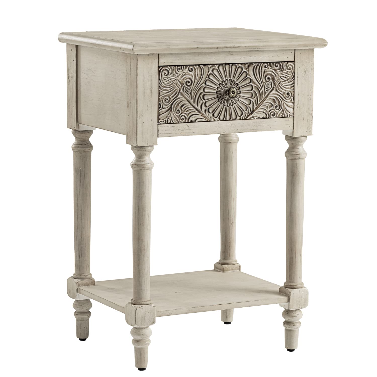 SUNBURY Vintage Nightstand with Drawer, Wood Small Bedside Table with Open Shelf, Shabby Accent End Side Table for Living Room, Bedroom