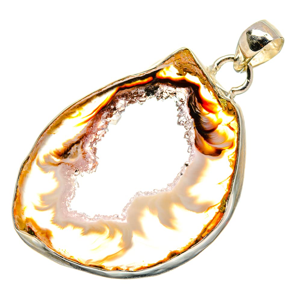 Ana Silver Co Coconut Geode Druzy Pendant 2" (925 Sterling Silver) - Handmade Jewelry, Bohemian, Vintage PD25504