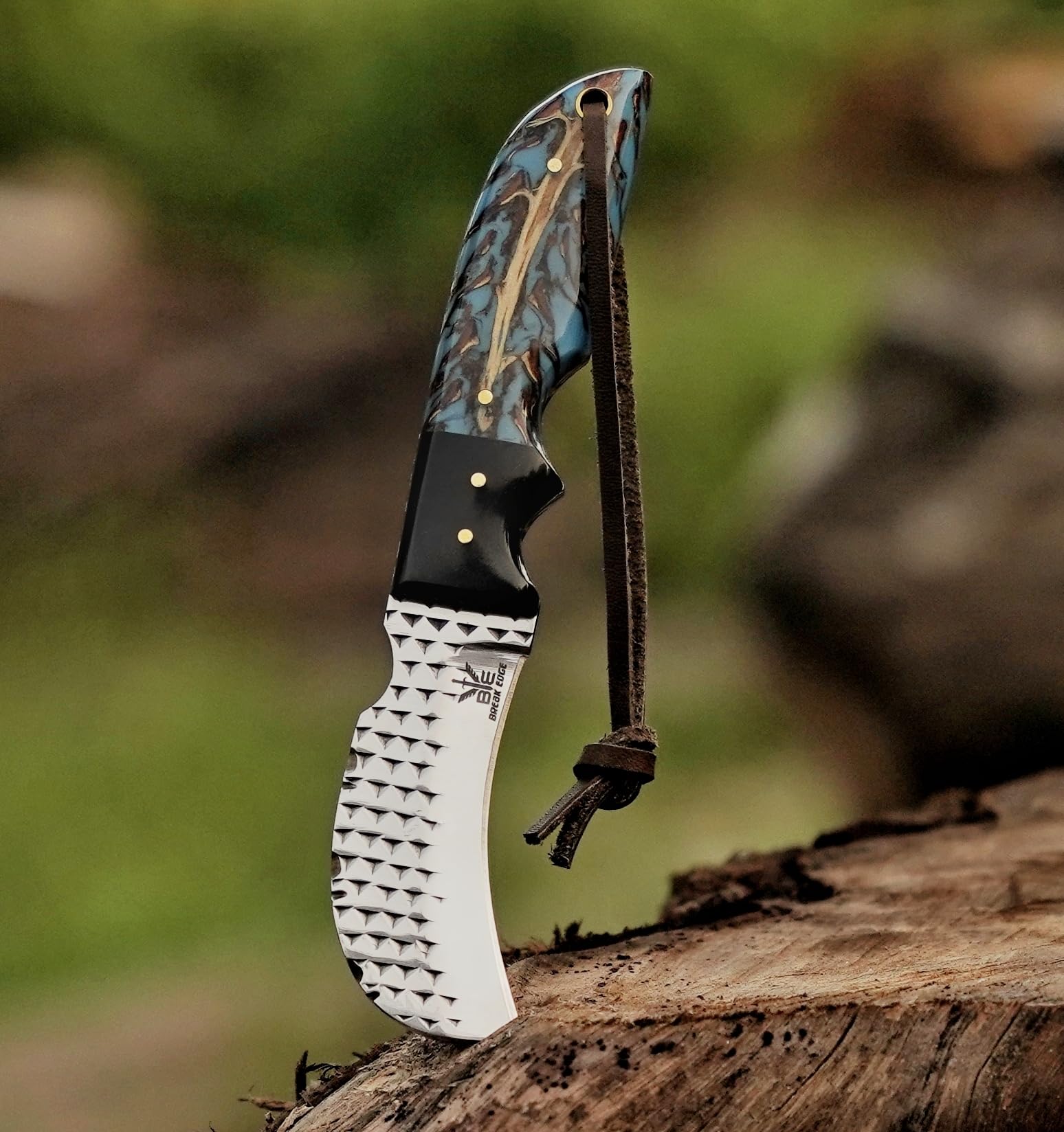 BE BREAK EDGE Handmade Steel Lineman’s Hawkbill knife with Leather sheath,Wire Skinning knife,Heavy Duty Utility knife, Fixed blade Full Tang Electrician knife for professional,(Bison Horn Handle)