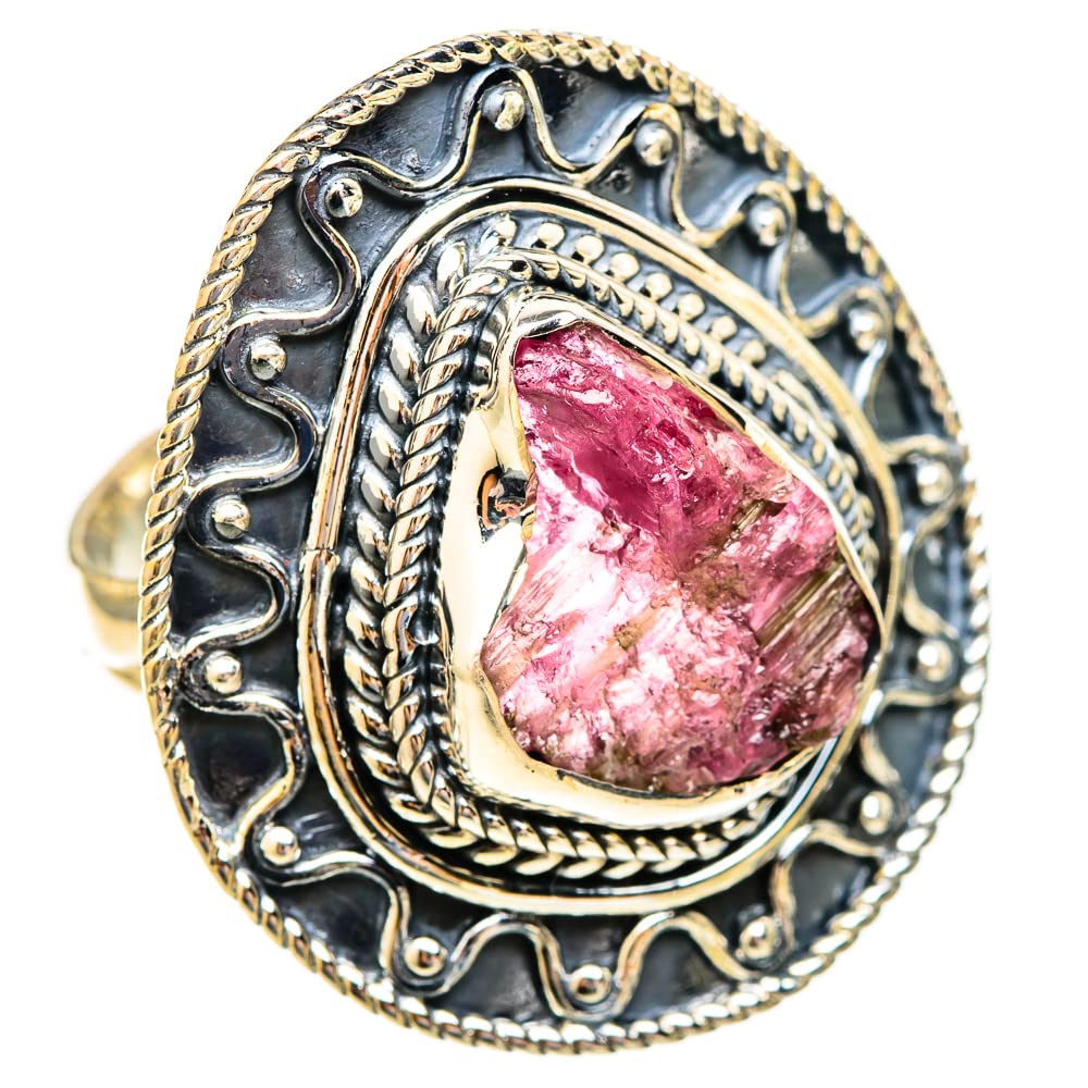 Ana Silver Co Large Rough Pink Tourmaline Ring Size 8.5 (925 Sterling Silver) - Handmade Jewelry, Bohemian, Vintage RING121878